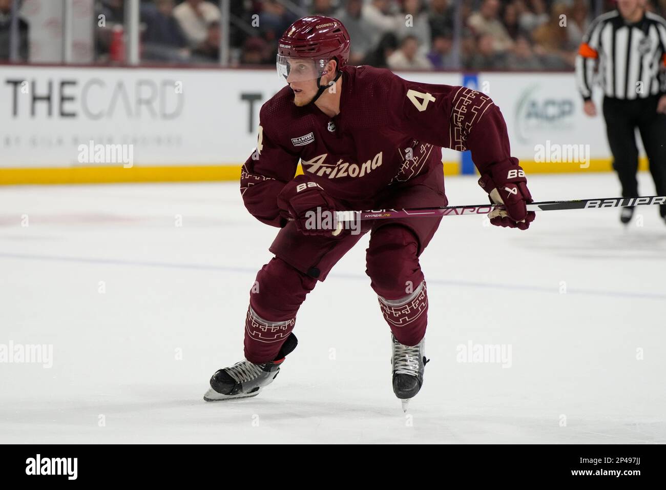 Arizona Coyotes defenseman Juuso Valimaki (4) in the first period ...