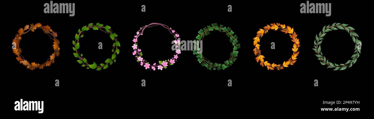 Set of round avatar frames decorated with flowers and foliage isolated ...