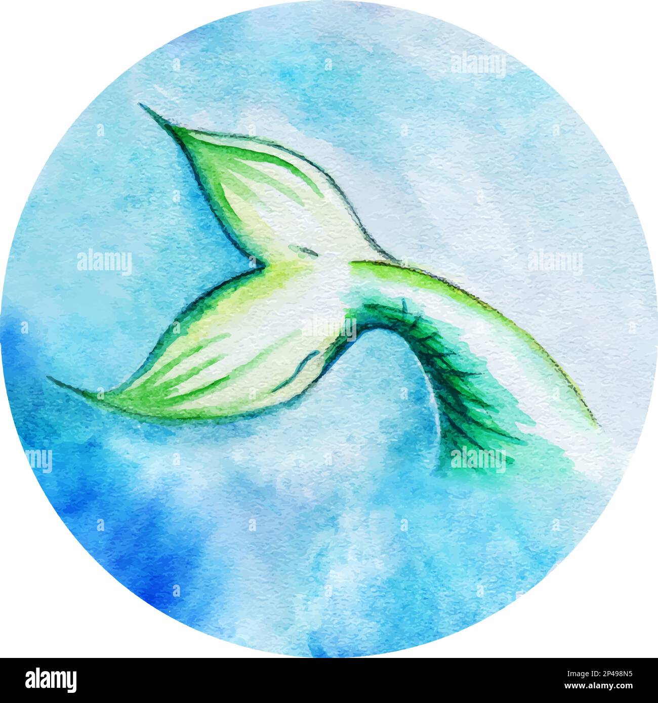 Watercolor mermaid fish tail vector circle isolated Stock Vector Image ...