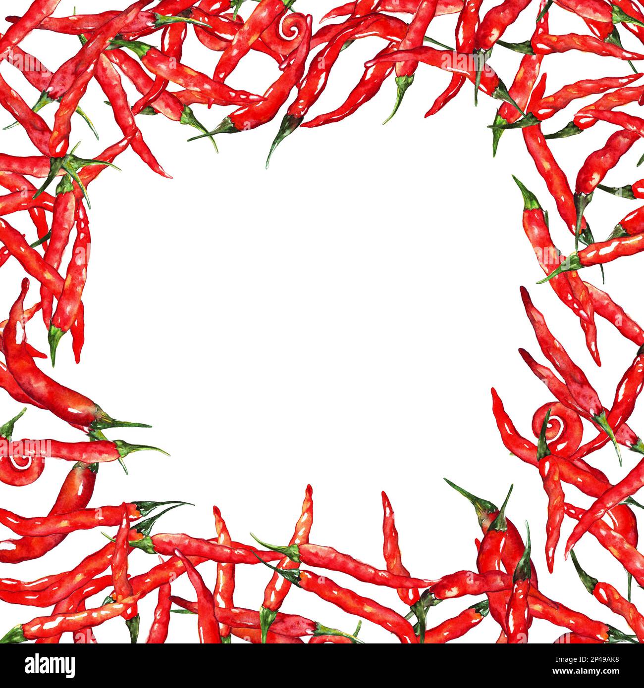 Watercolor red hot chili chilli spicy pepper frame border Stock Photo ...
