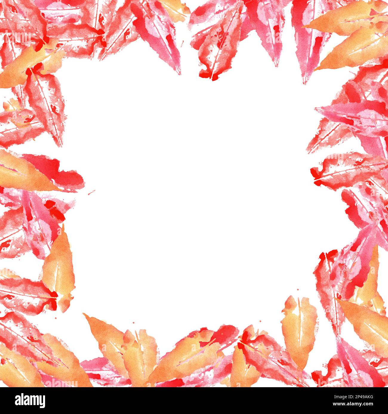 Autumn orange red dried leaf tree fall nature square frame border ...