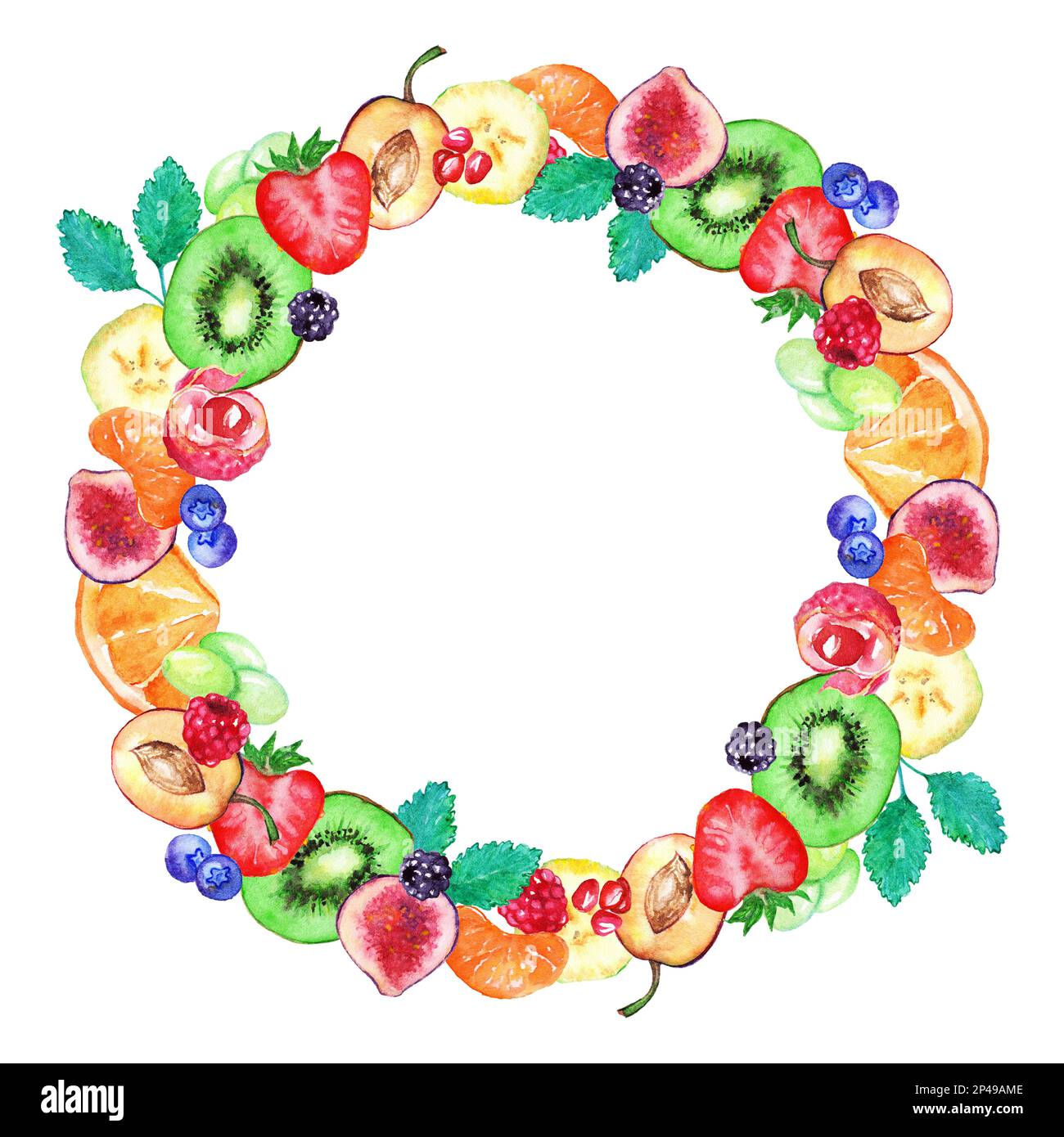 Watercolor fruit berry sweet summer frame border isolated art Stock ...