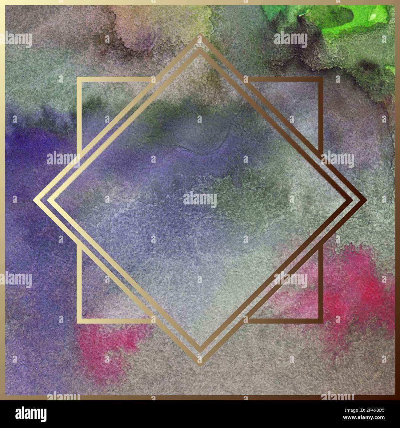 Watercolor art deco golden geometric metal frame border retro vintage ...