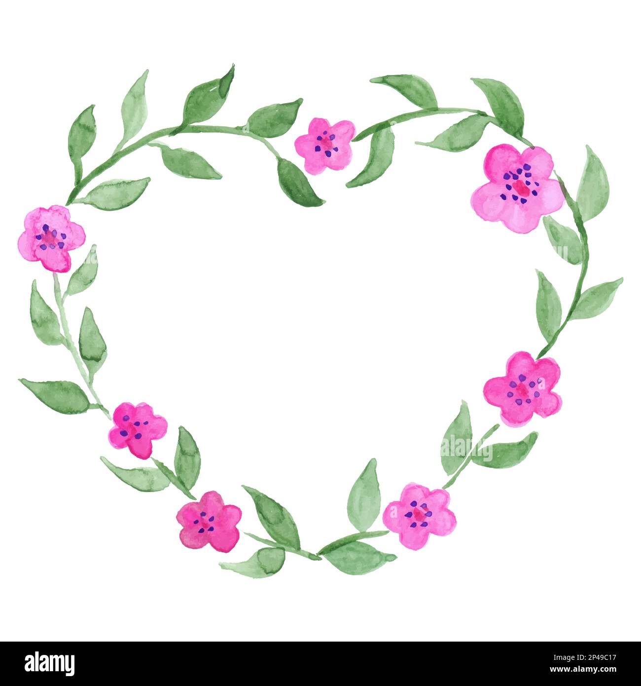 Watercolor heart shaped flower plant branch wreath isolated vector ...