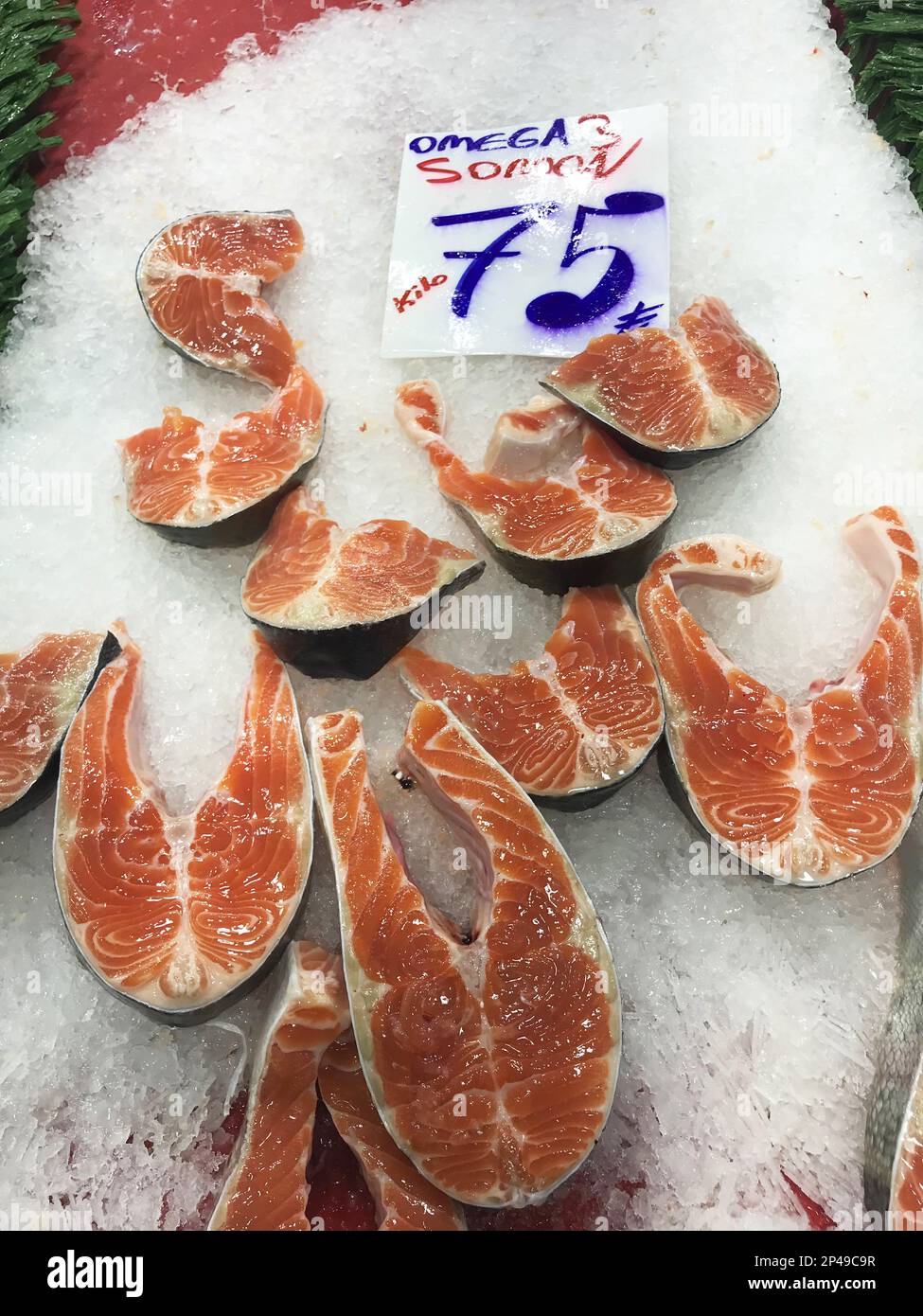Raw salmon fish (Turkish: Somon) on the fish counter Stock Photo - Alamy