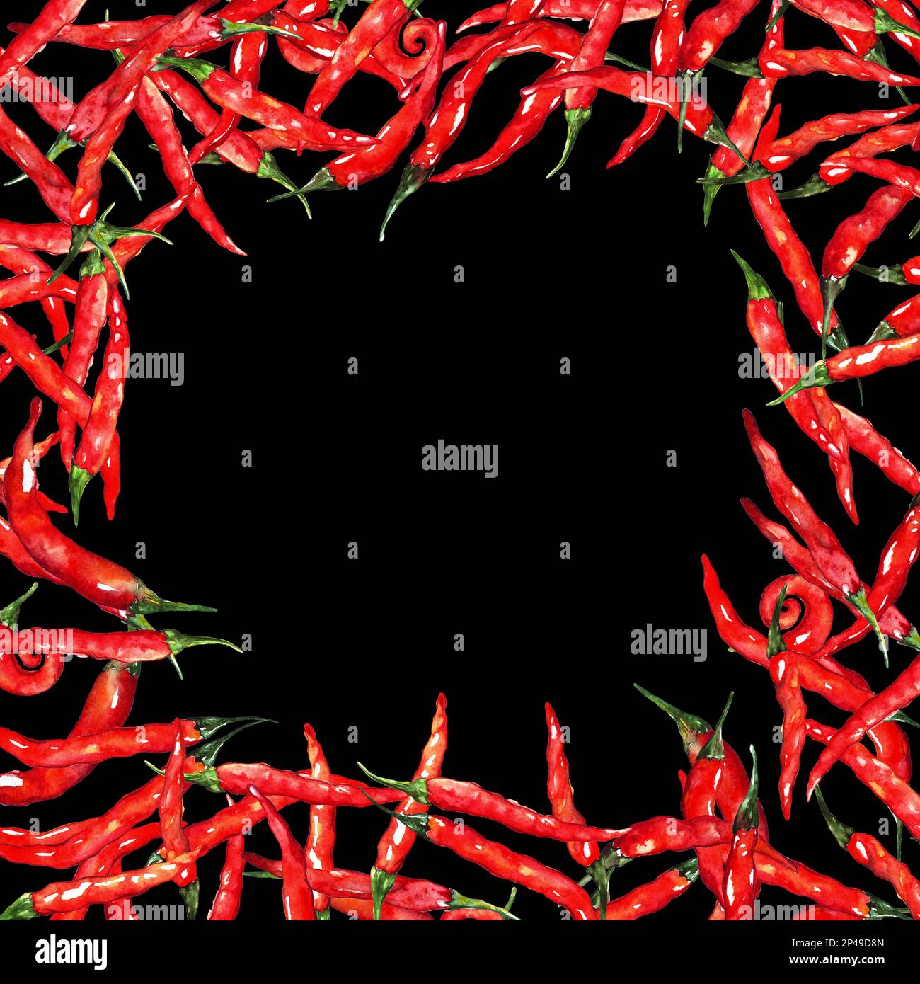 Watercolor red hot chili chilli spicy pepper frame border Stock Photo ...
