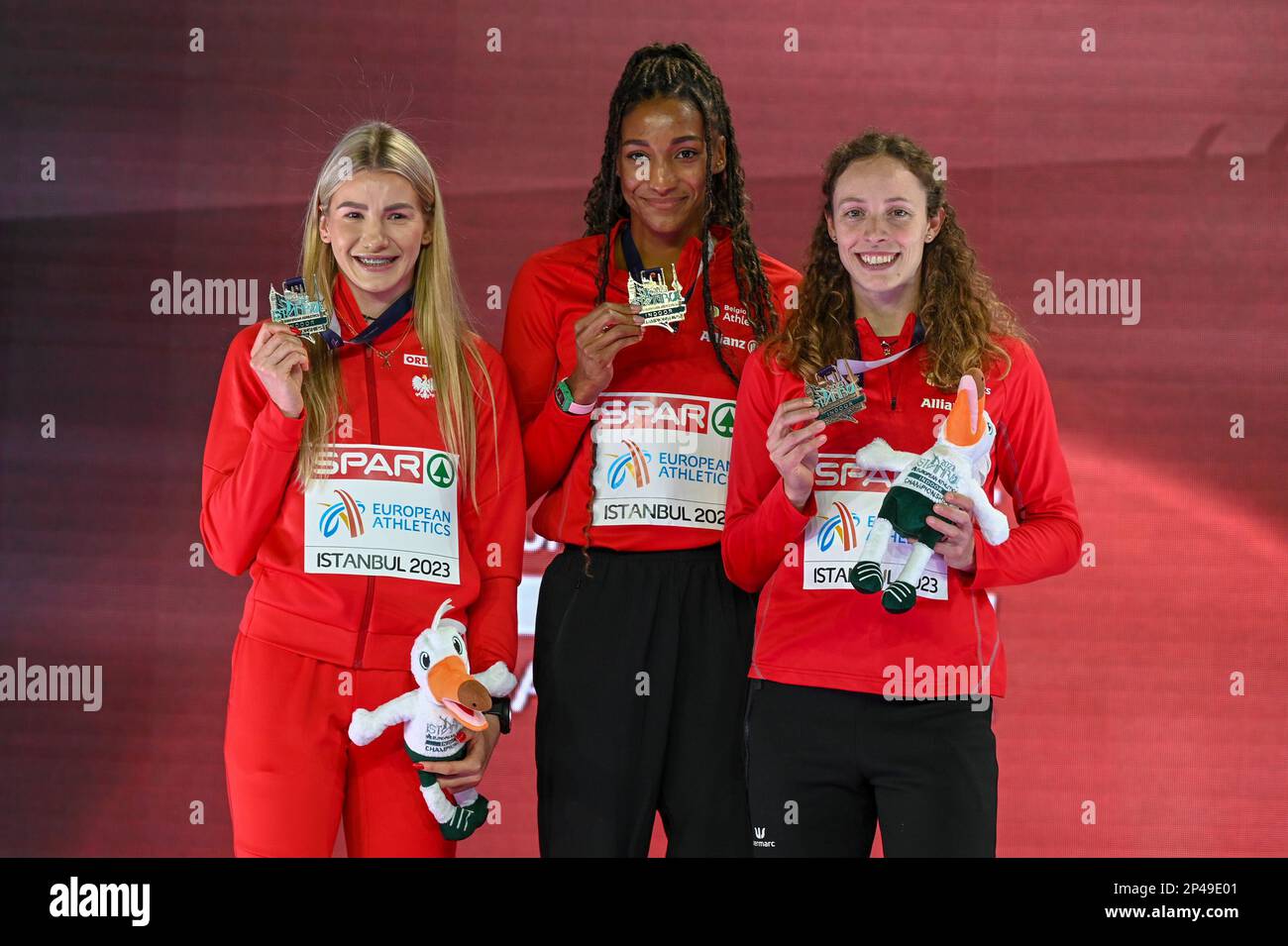 Adrianna Sulek (POL), Nafi Thiam (BEL) and en Noor Vidts (BEL) pose ...