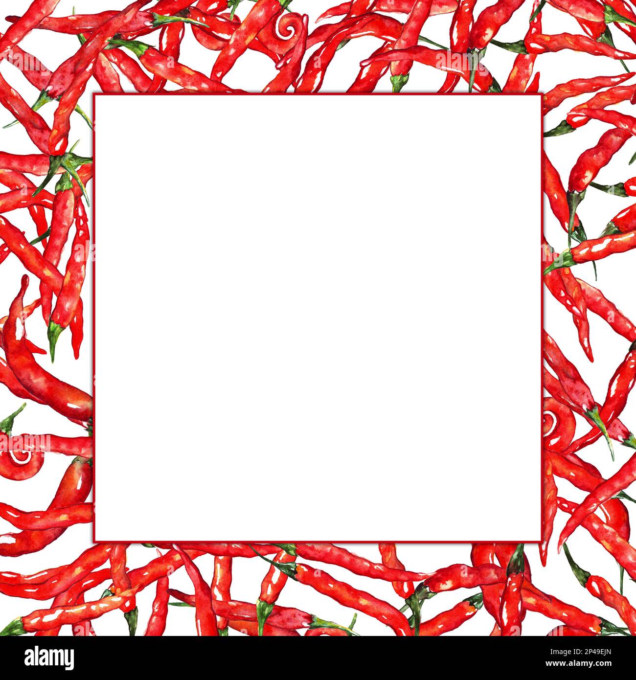 Watercolor red hot chili chilli spicy pepper frame border Stock Photo ...