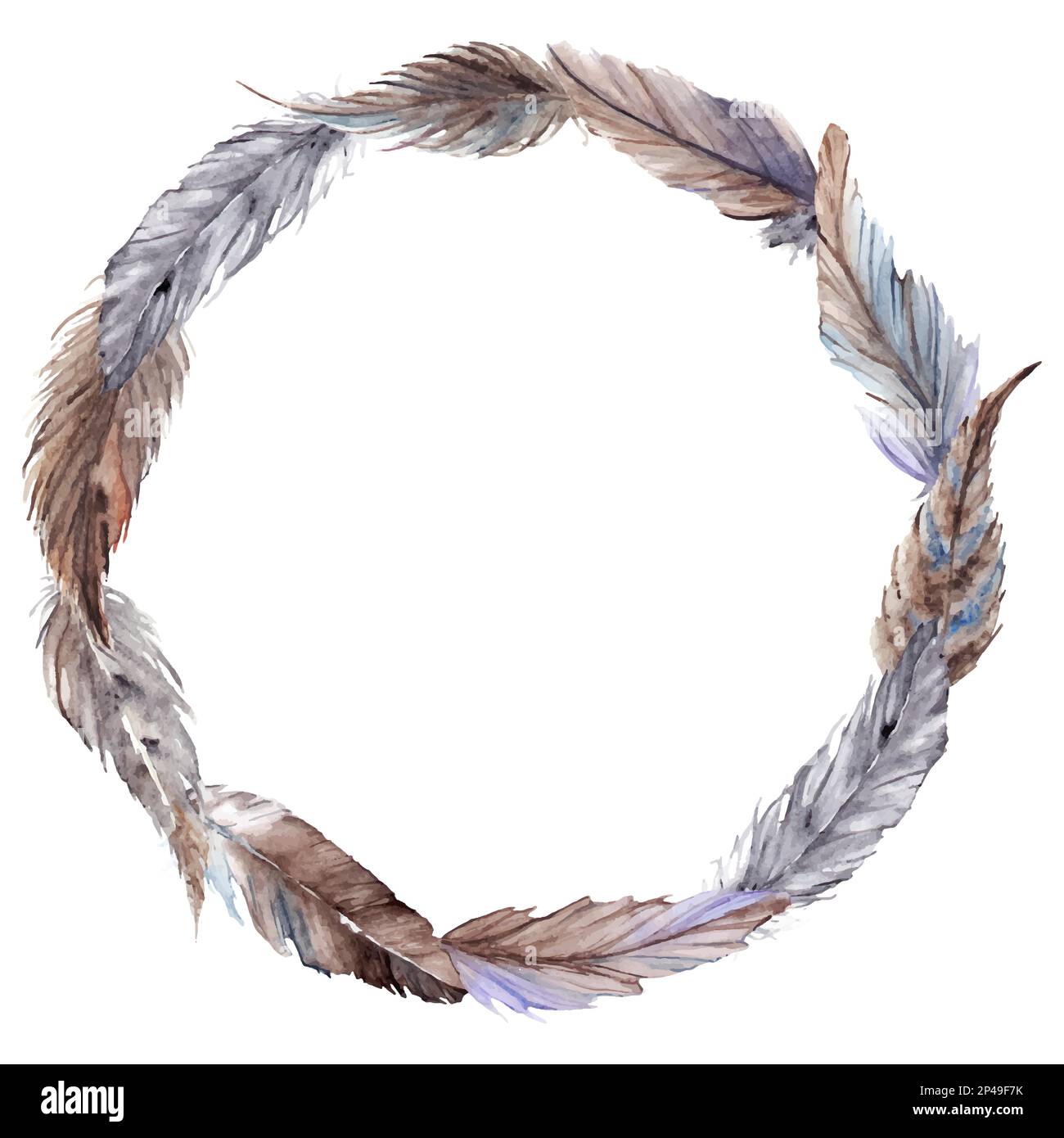 Watercolor brown gray grey feather wreath vector isolated Stock Vector ...