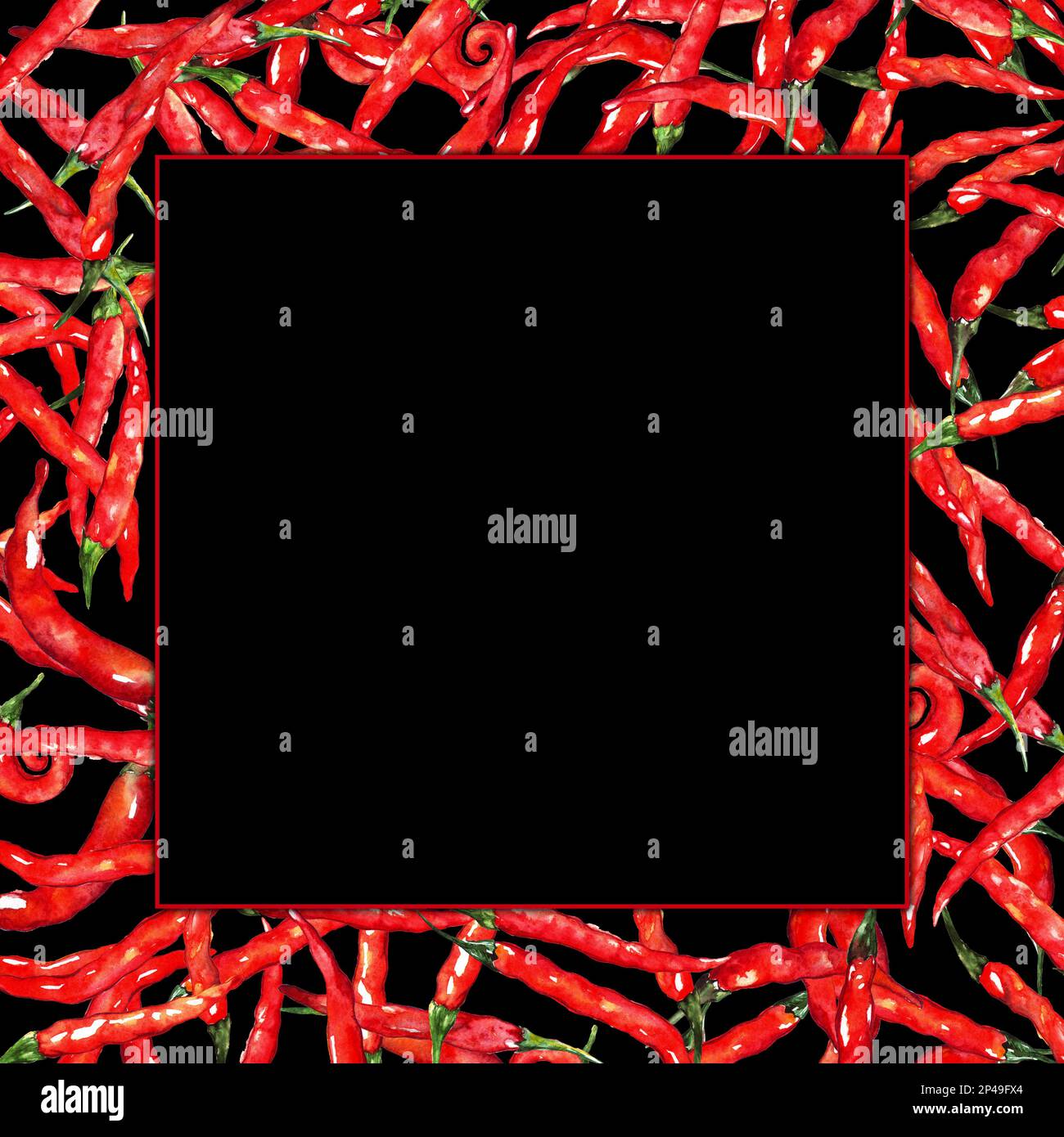 Watercolor red hot chili chilli spicy pepper frame border Stock Photo ...