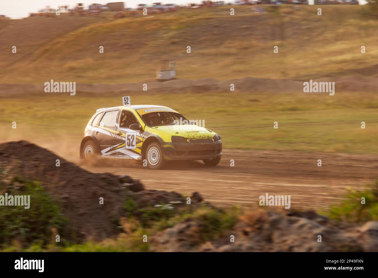 Novosibirsk, Russia - 08.07.2022: Rally off-road car make a turn with ...