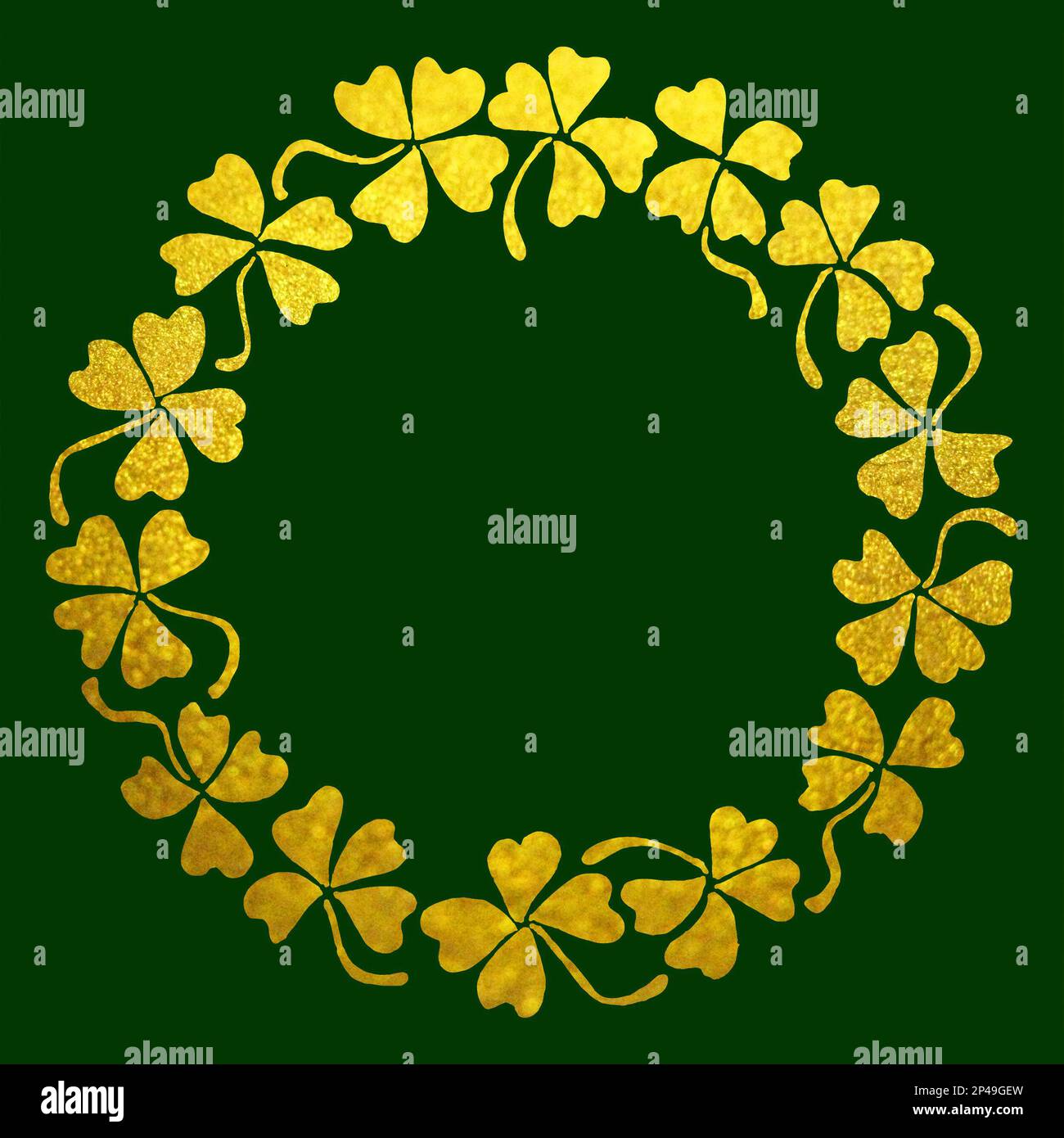 Doodle gold golden clover shamrock circle wreath line art isolated ...