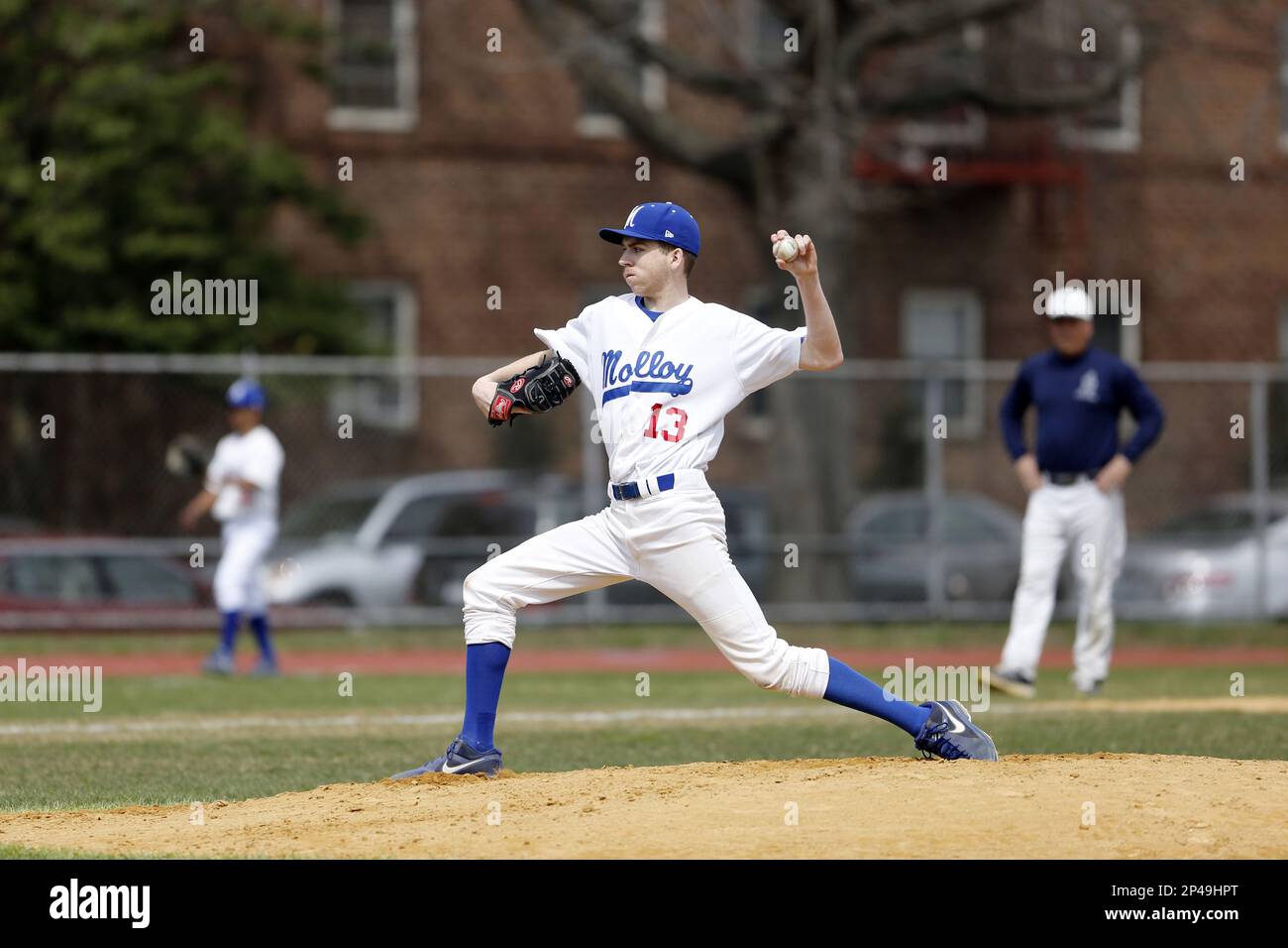 Archbishop Molloy pitcher James McCleary #13 in action against the All ...