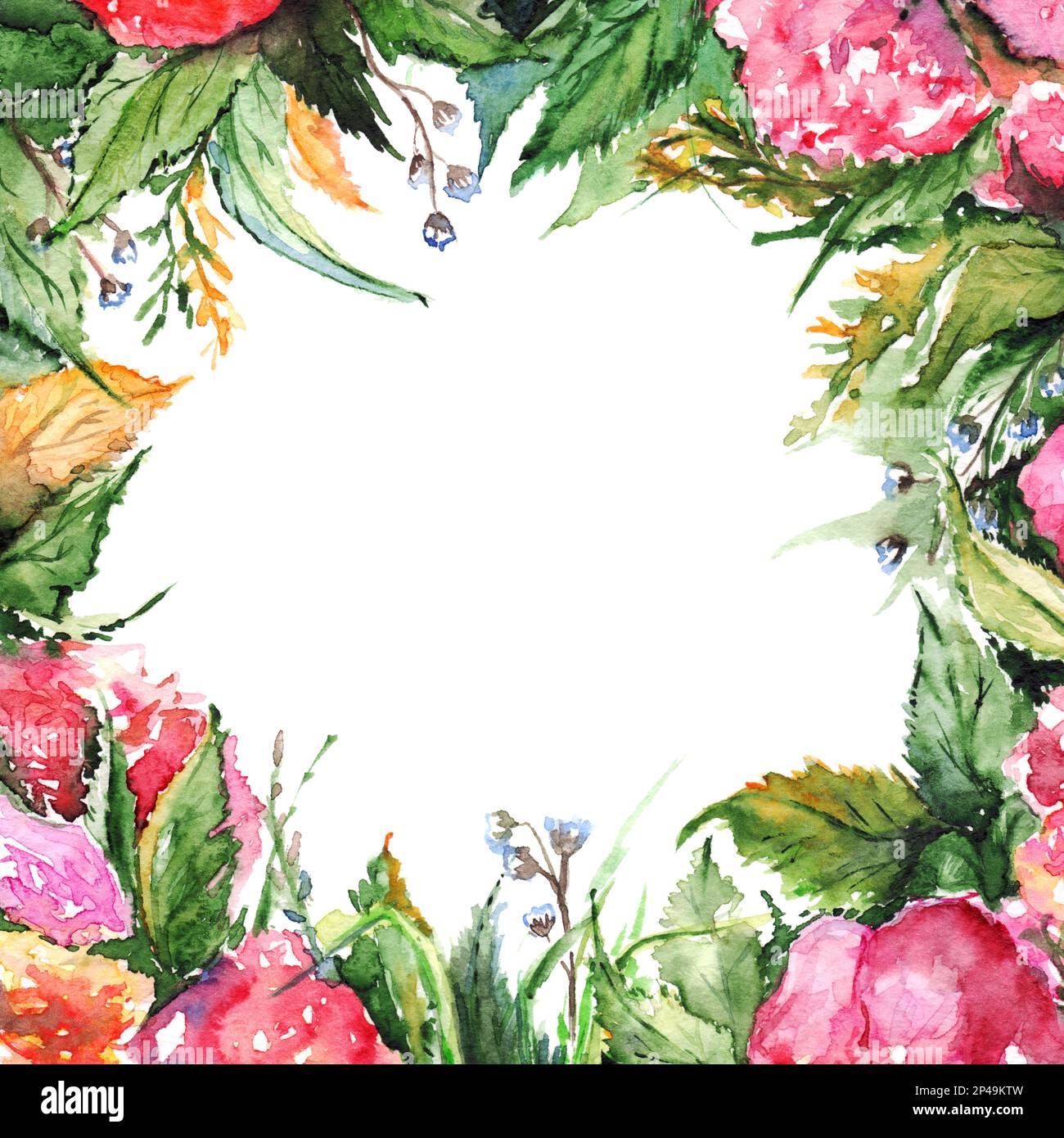 Watercolor flower floral romantic wreath frame illustration Stock Photo ...