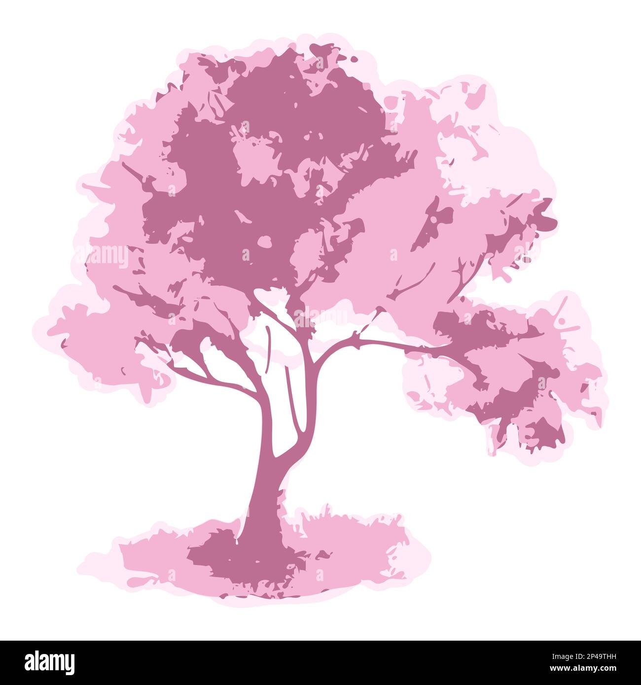 Watercolor single pink monochrome cherry sakura tree isolated vector ...