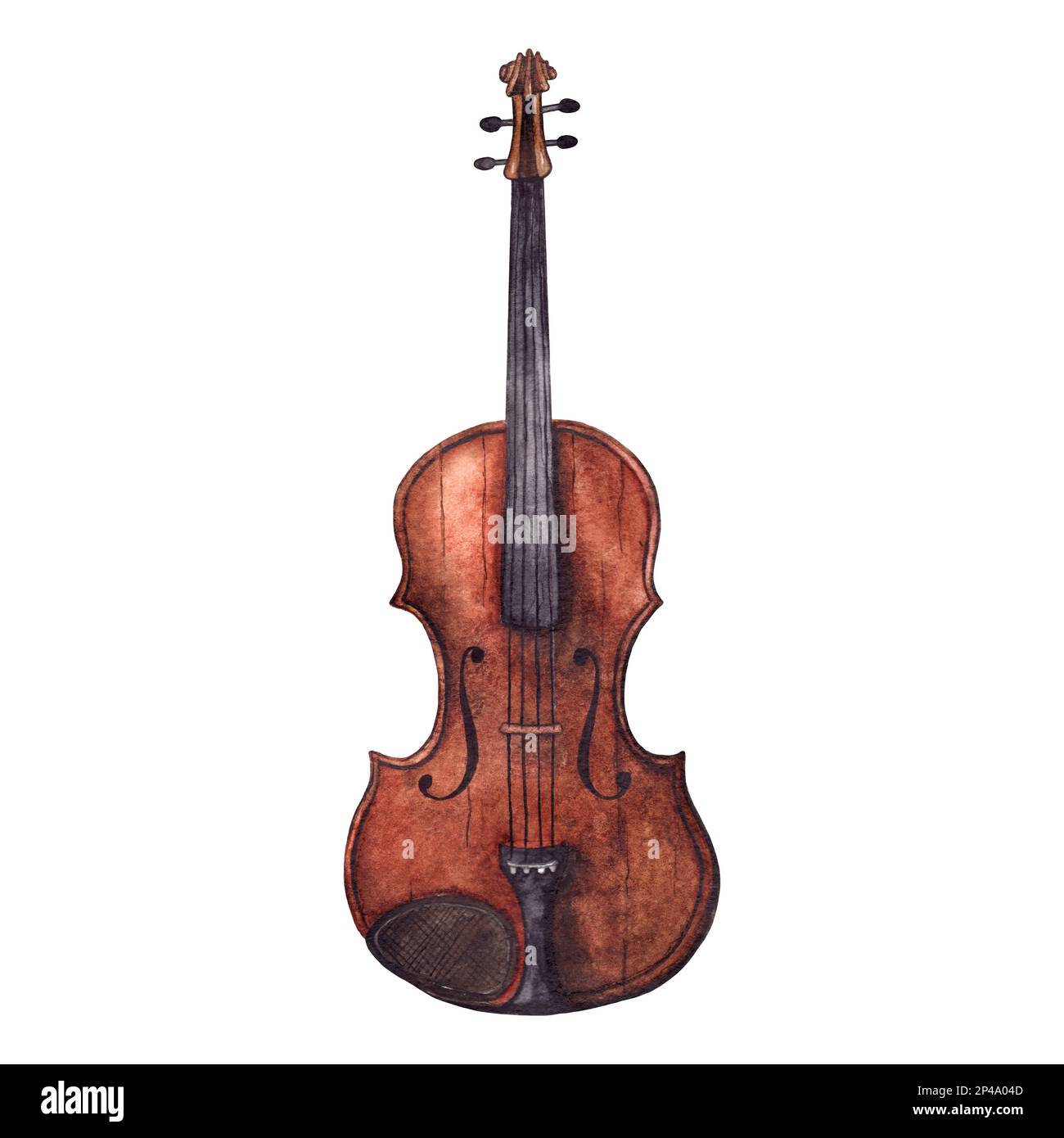 Watercolor wooden vintage violin fiddle musical instrument isolated art ...