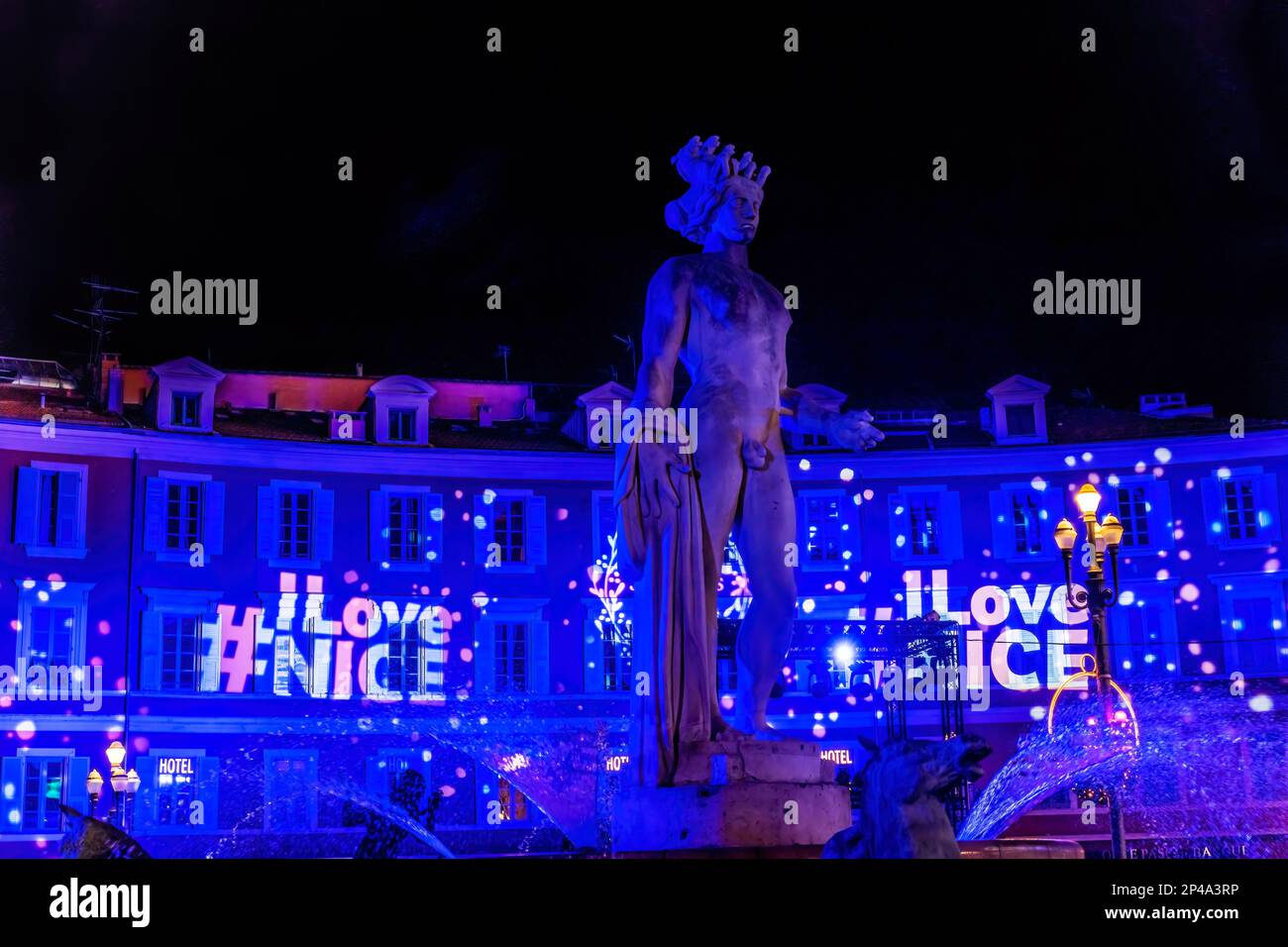Apollo Statue Sun Fountain Plaza Massena Christmas Decorations ...