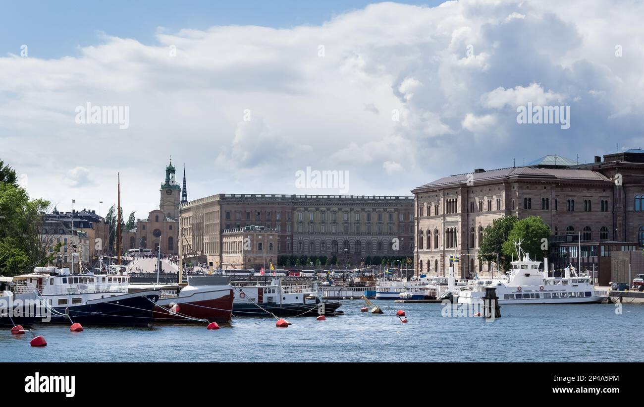 View of Gamla Stan the old town of Stockholm, Sweden from Riddarfjärden ...