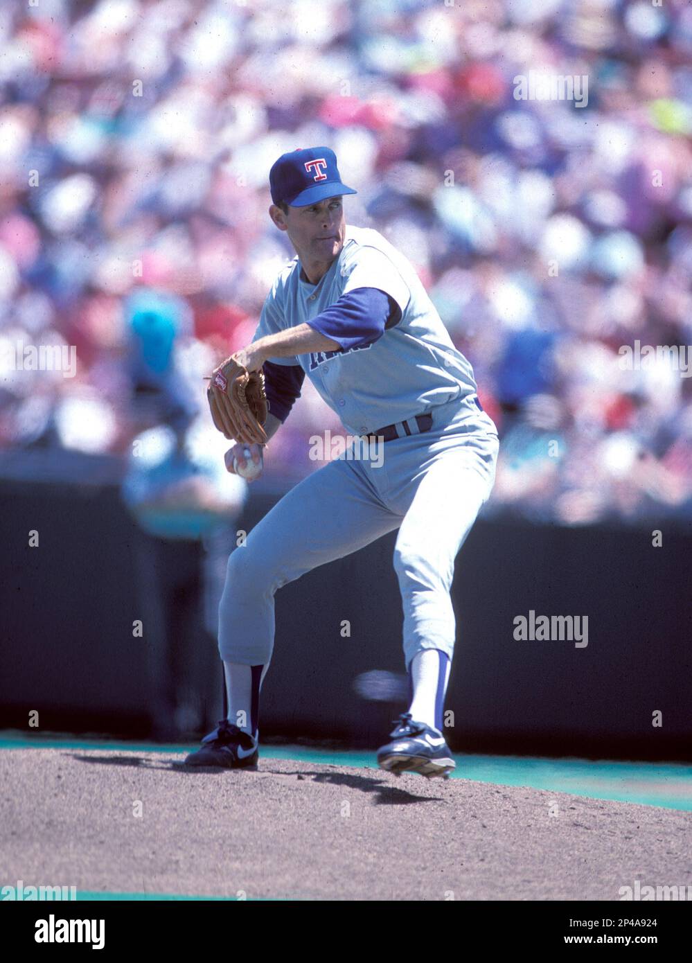 Texas Rangers Nolan Ryan(34) in action during a game from his career ...