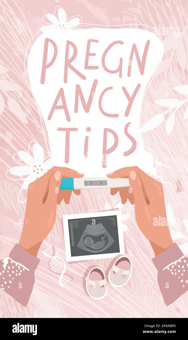 Pregnancy tips, female hands with a positive pregnancy test. Modern ...