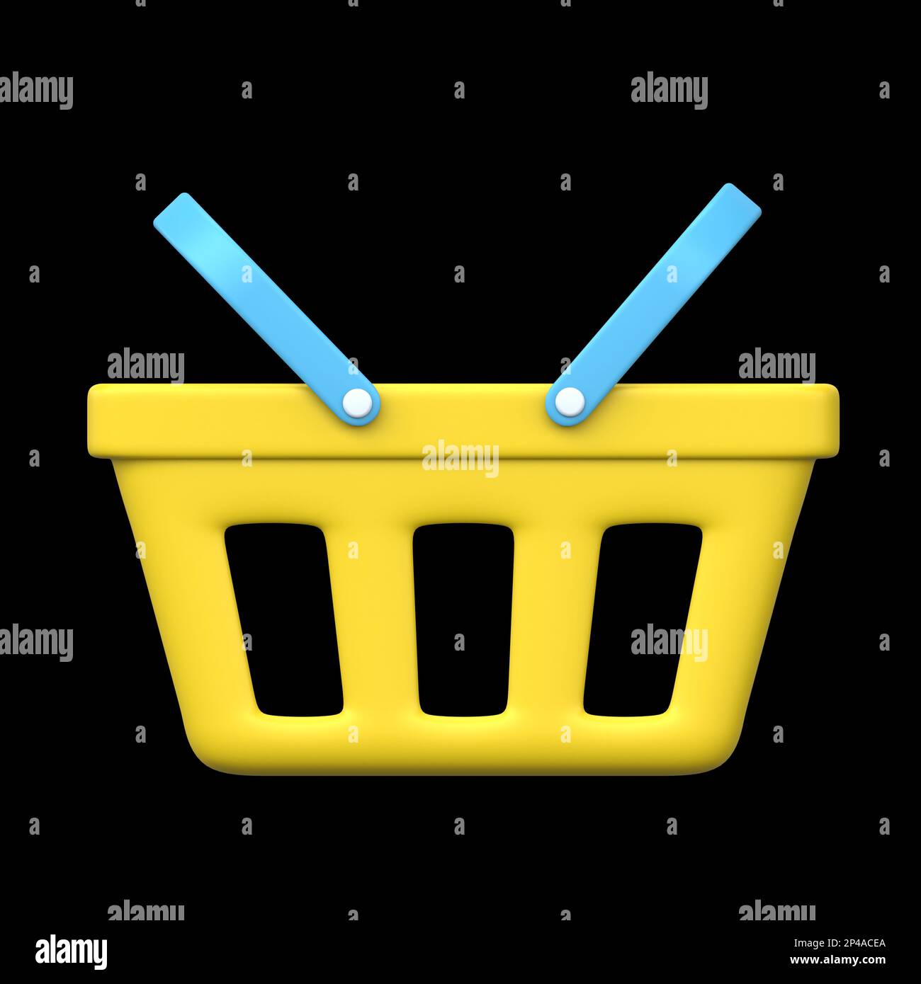 3D shop basket for grocery food. Empty bag. Realistic yellow plastic ...