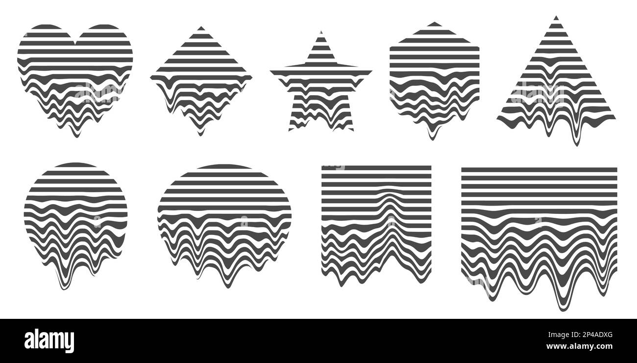 Glitch cyberpunk geometric shapes. Abstract graphic design elements. Futuristic melted drips ...