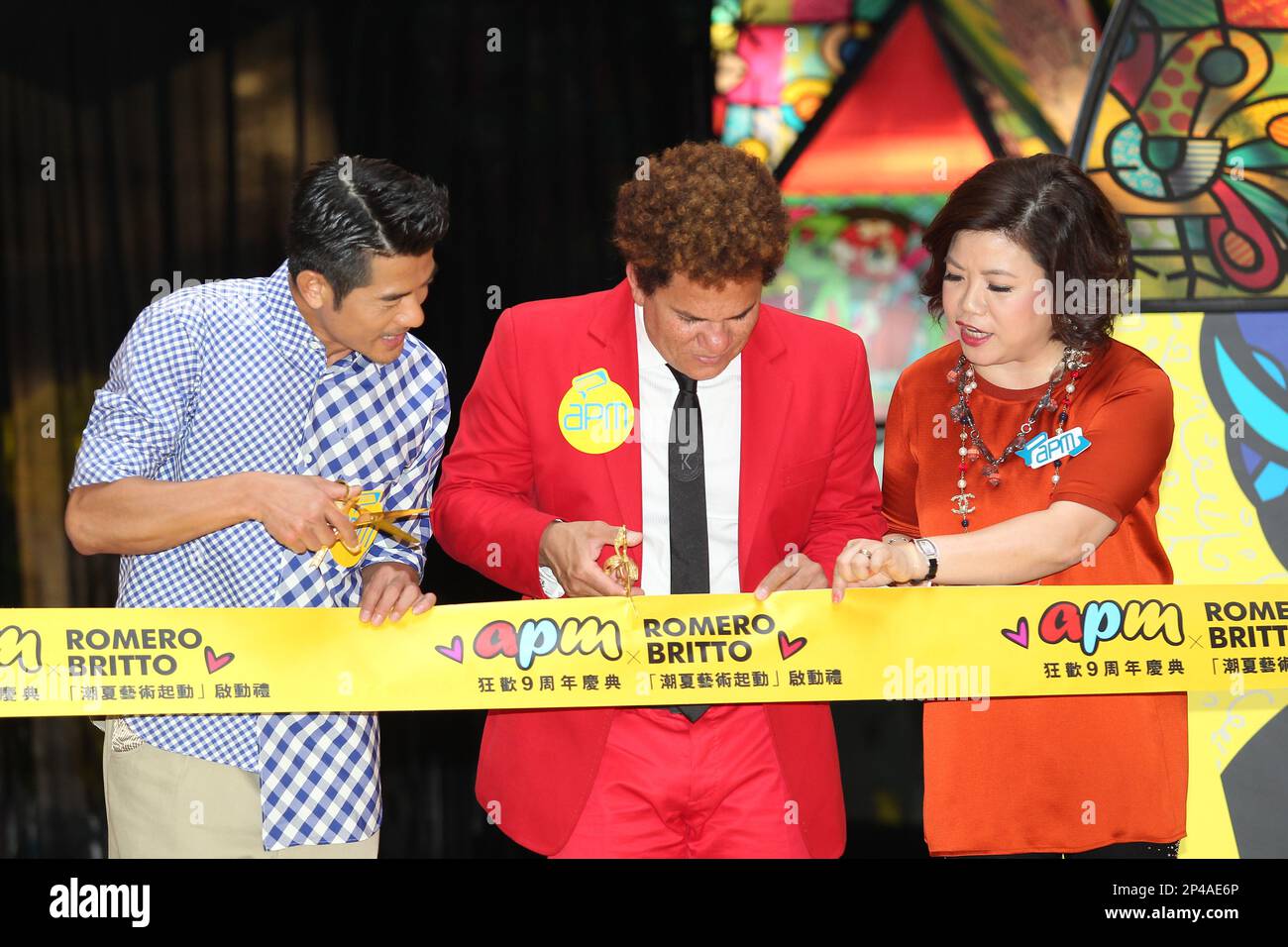 Singer and actor Aaron Kwok attends Romero Britto art activity in Hong ...
