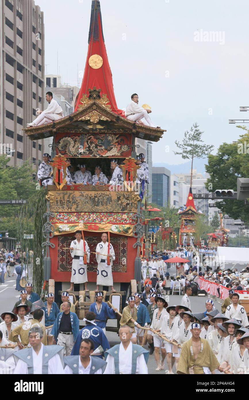 The Ofunehoko float parades in Nagagyo Ward, Kyoto on July 24, 2014 ...