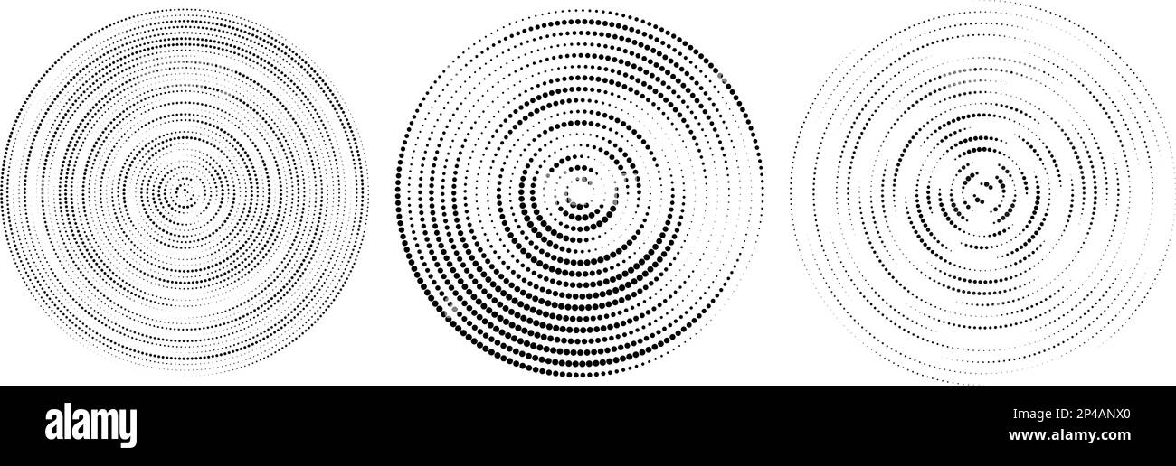 Concentric halftone circles set. Dotted rings collection. Epicentre ...