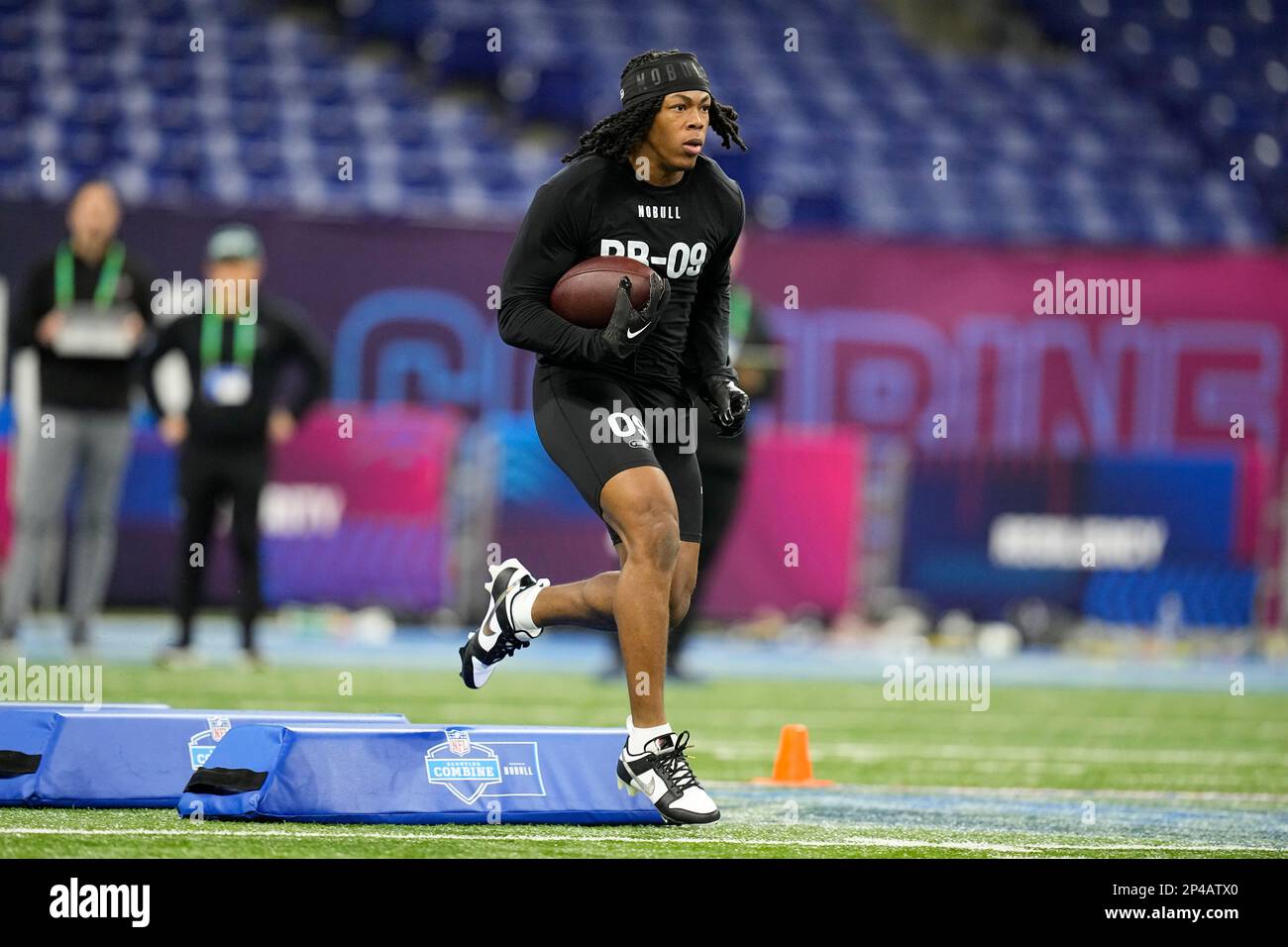 Alabama running back Jahmyr Gibbs runs a drill at the NFL football ...