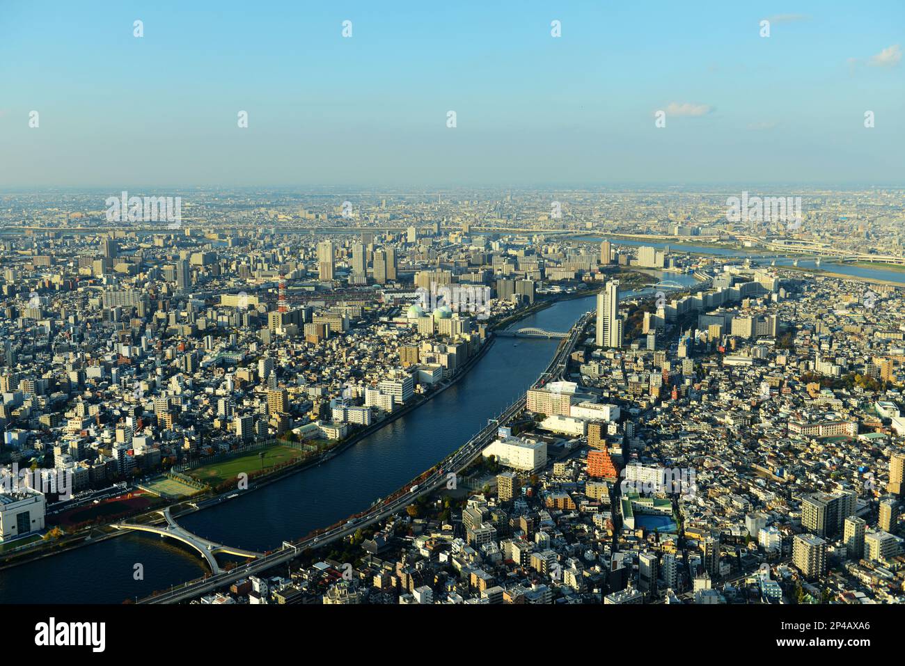 Aerial view of the Sumida river and the Arakawa river in Tokyo, Japan ...