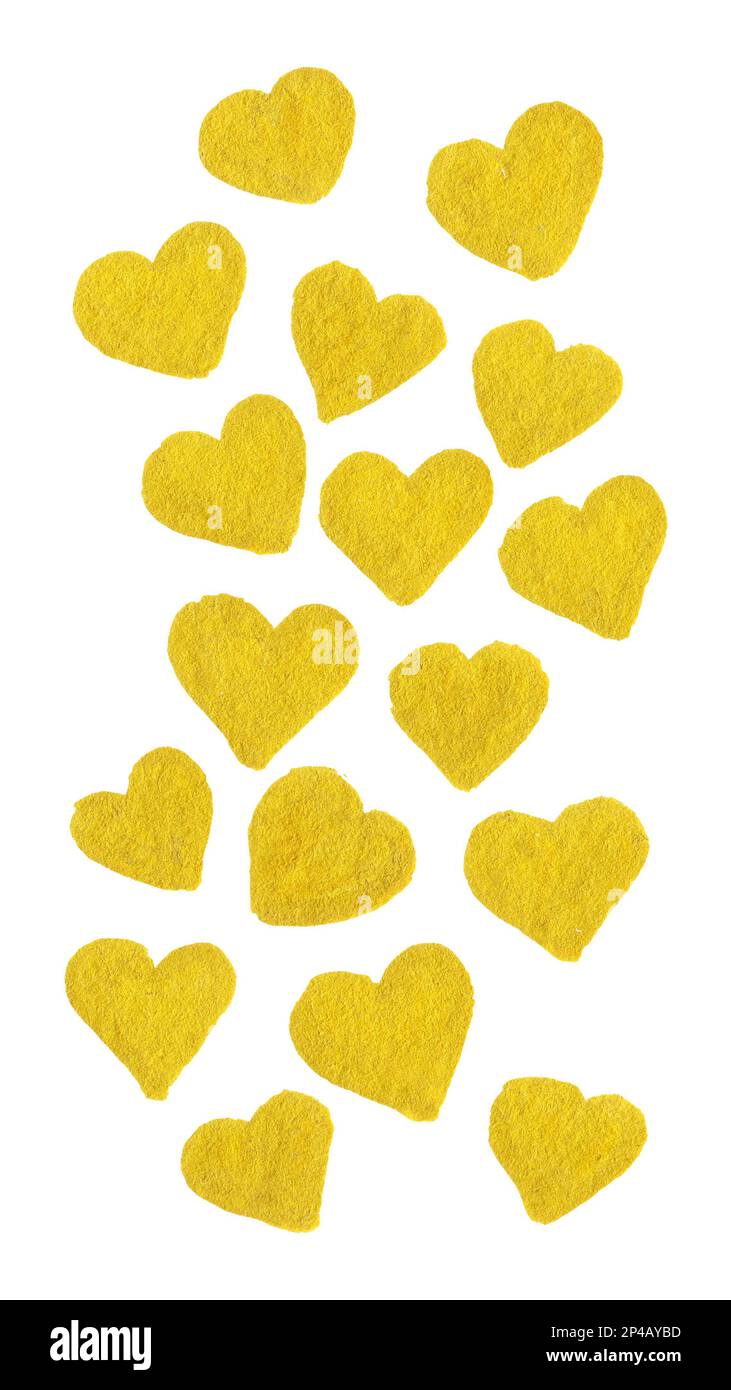 Golden yellow velvet heart love symbol set isolated art Stock Photo - Alamy