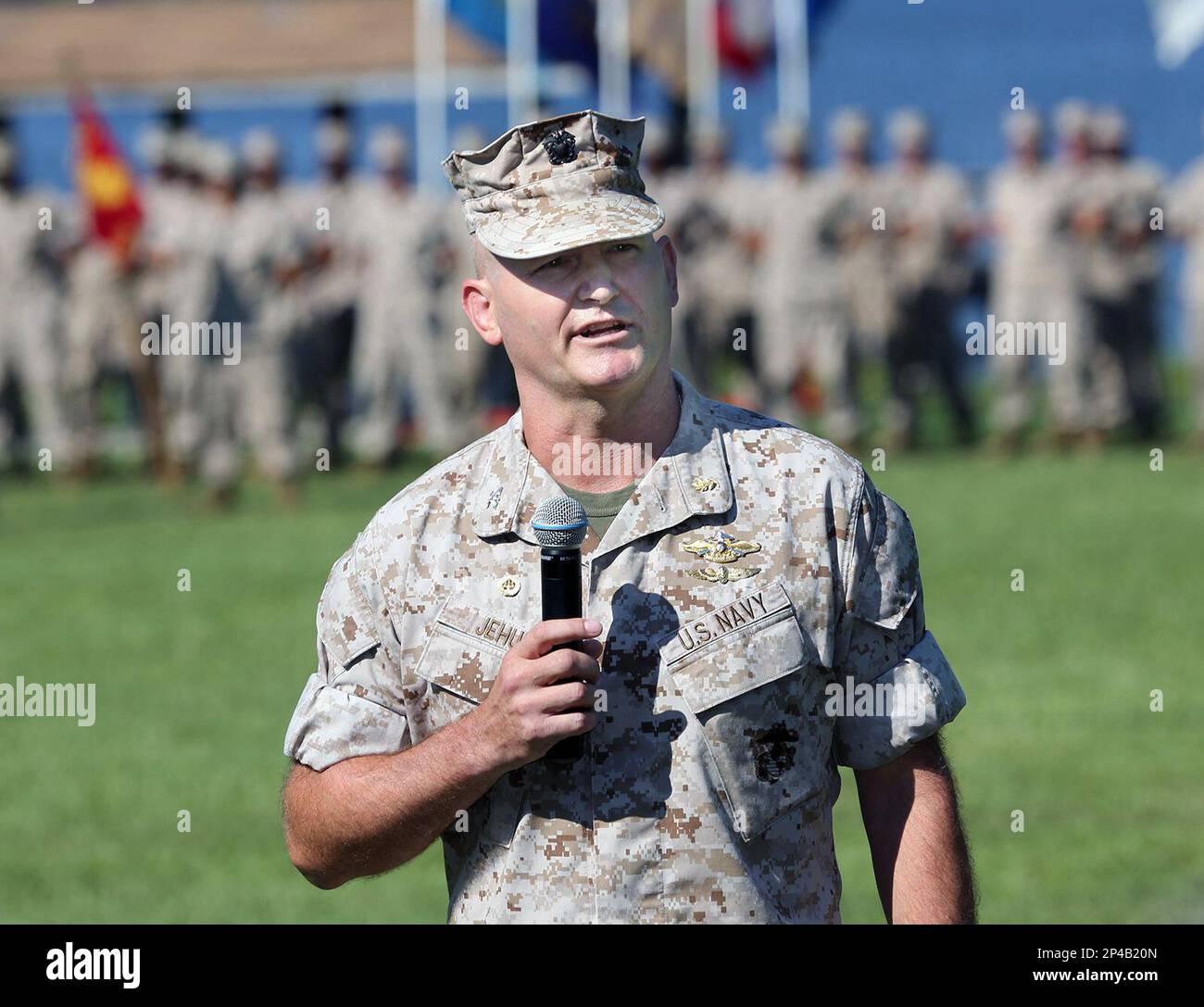 Capt. Richard J. Jehue speaks to attendees at Field Medical Training ...
