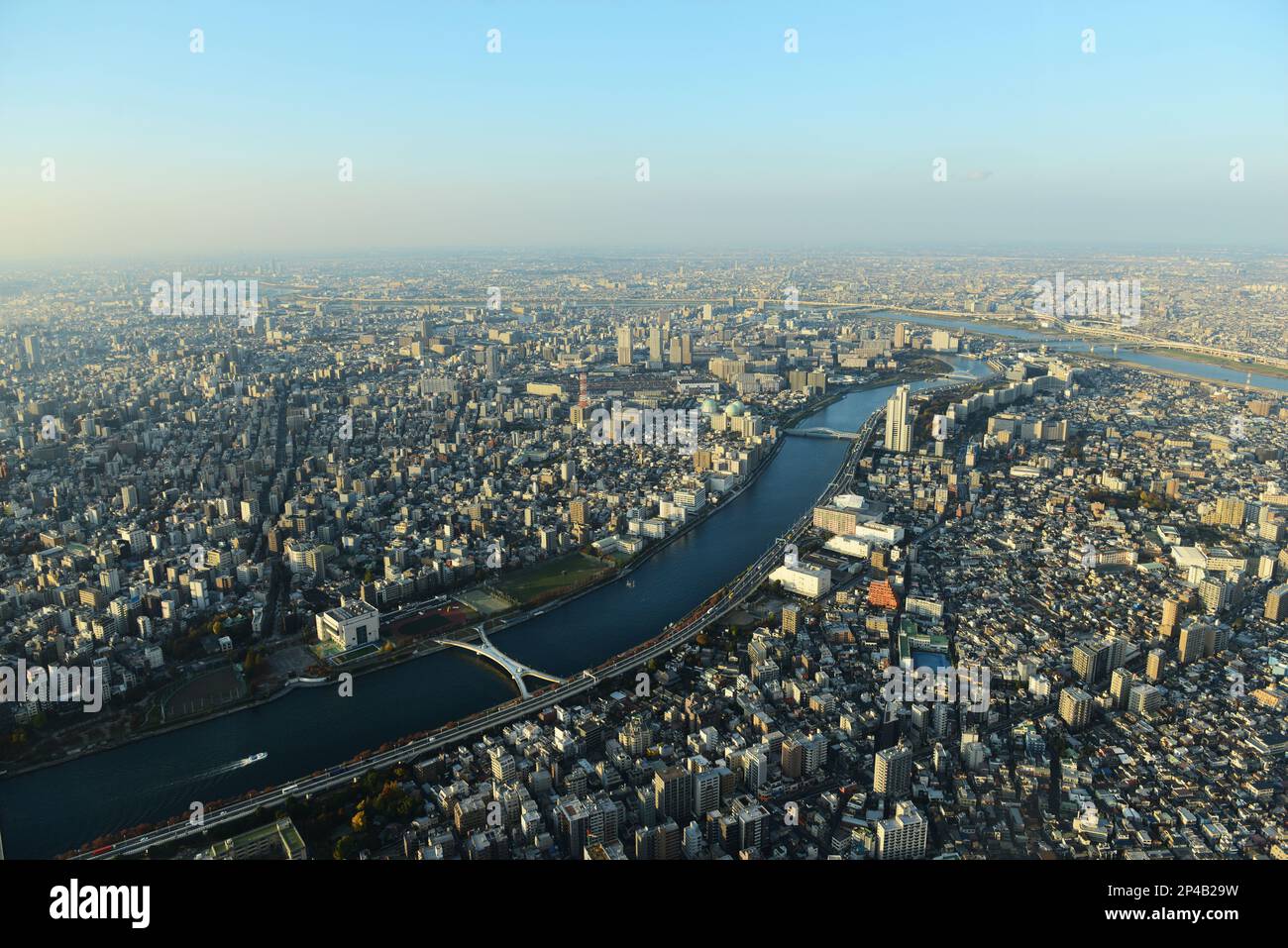 Aerial view of the Sumida river and the Arakawa river in Tokyo, Japan ...