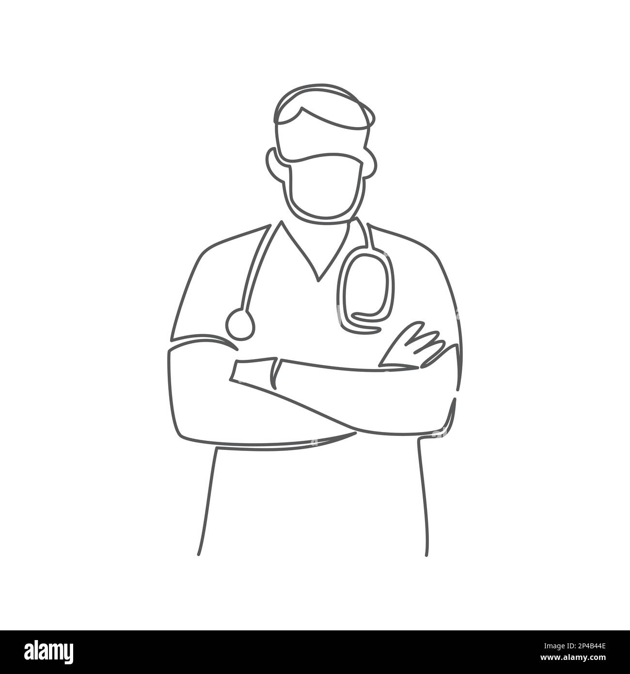 Medical worker One line drawing on white background Stock Vector Image ...
