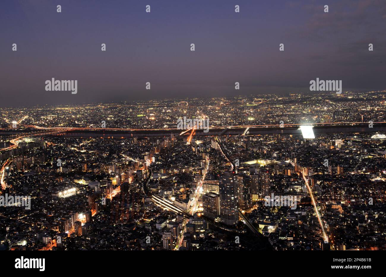 Aerial views of Tokyo at night. Views from the Skytree in Sumida-City ...