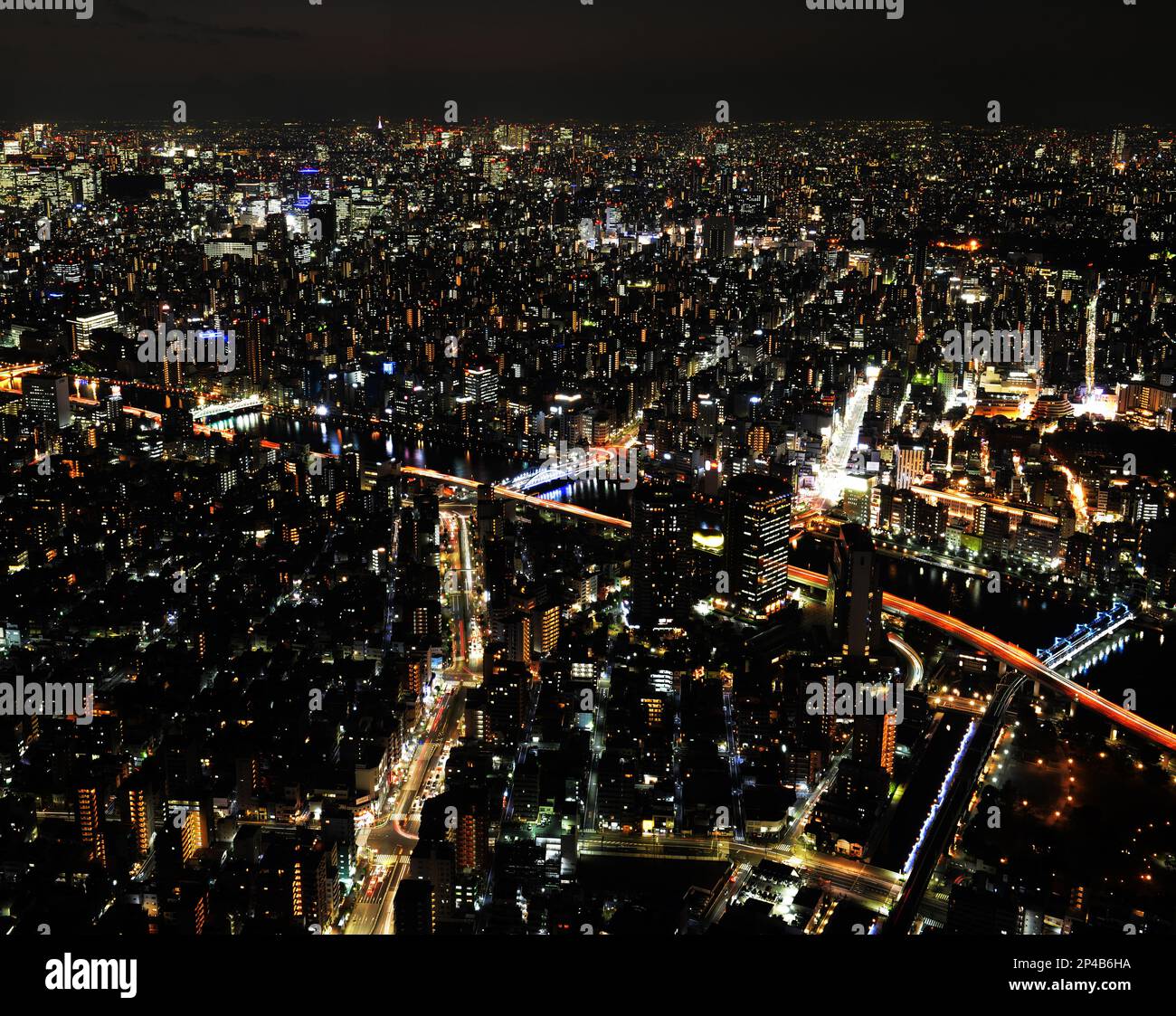 Aerial views of Tokyo at night. Views from the Skytree in Sumida-City ...