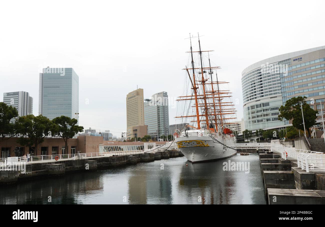 The 1930 Nippon Maru Yokohama museum ship at the Yokohama harbor, Japan ...