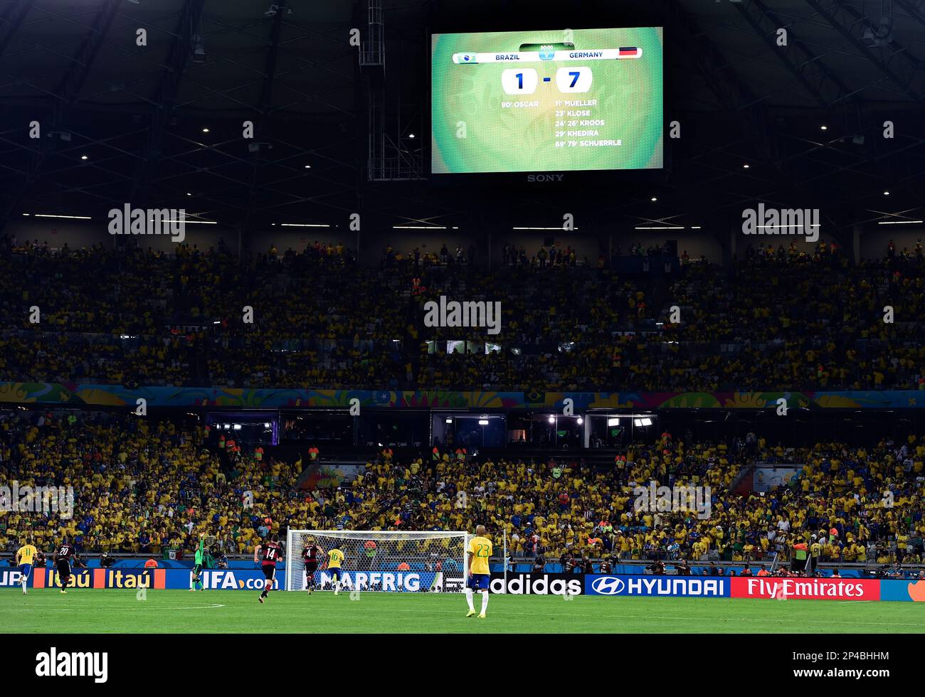 The scoreboard shows the final score at 7-1 during the World Cup ...
