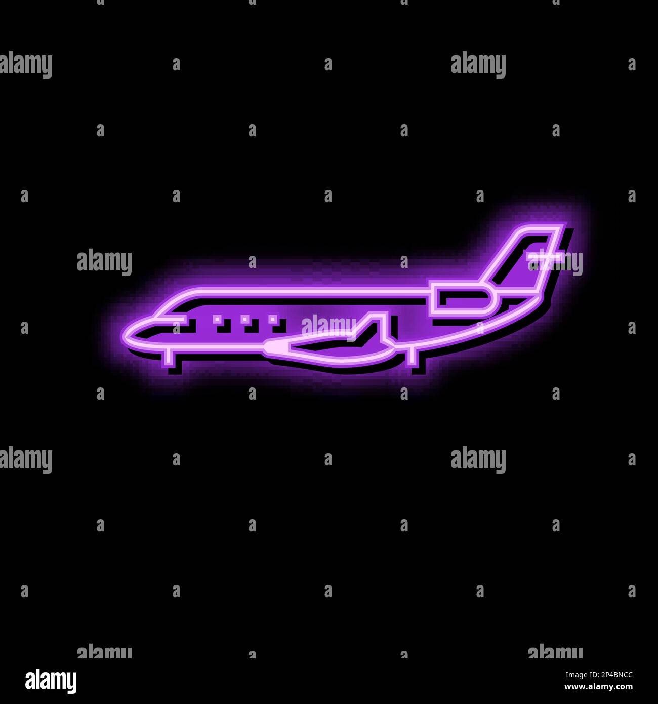 private jet airplane aircraft neon glow icon illustration Stock Vector ...