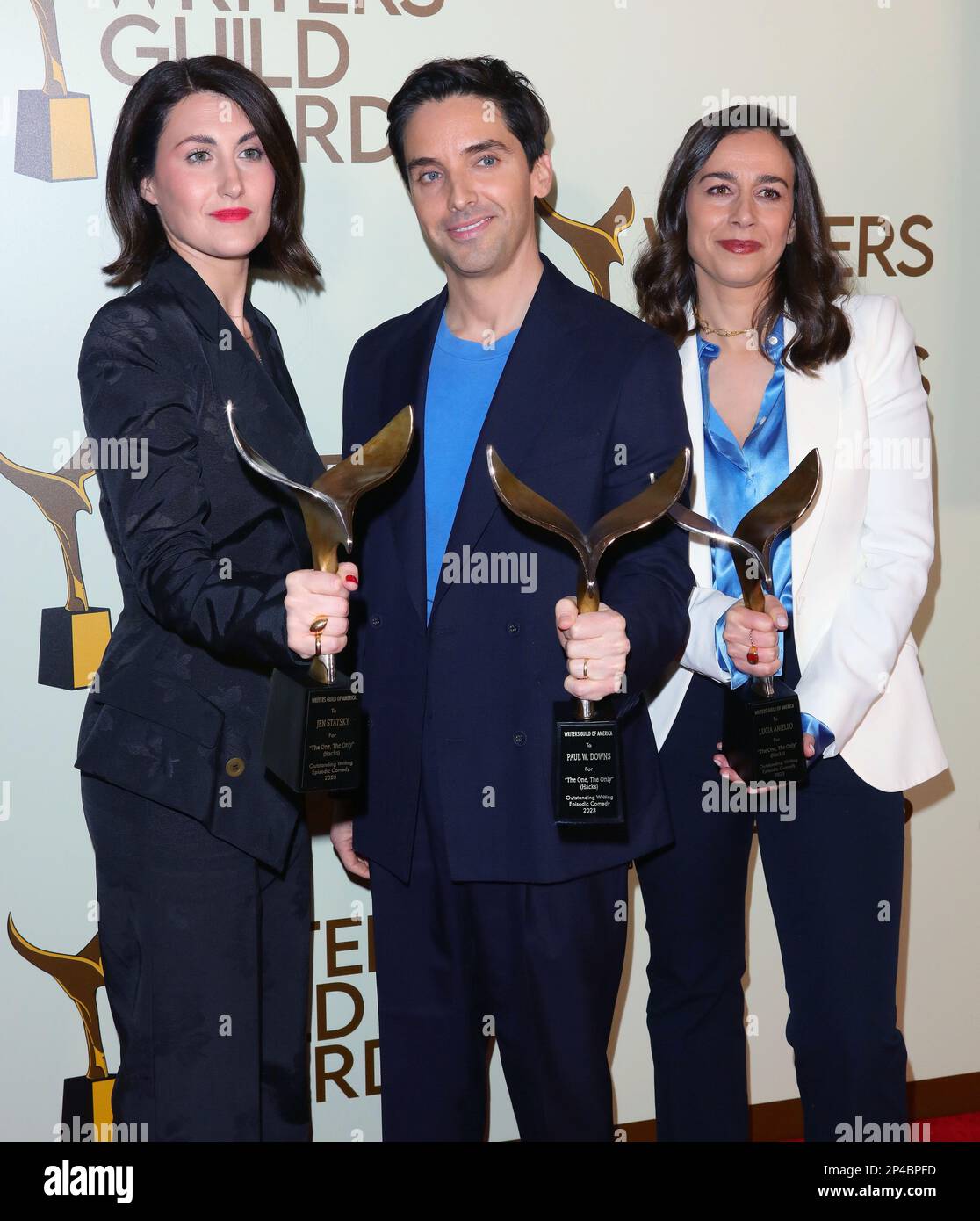 Lucia Aniello, Paul W. Downs, Jen Statsky arrives at The 2023 Writers ...