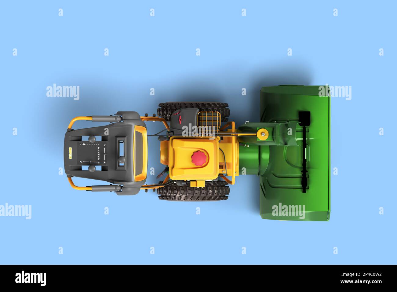 New walk behind tractor top view 3d render on blue background Stock ...