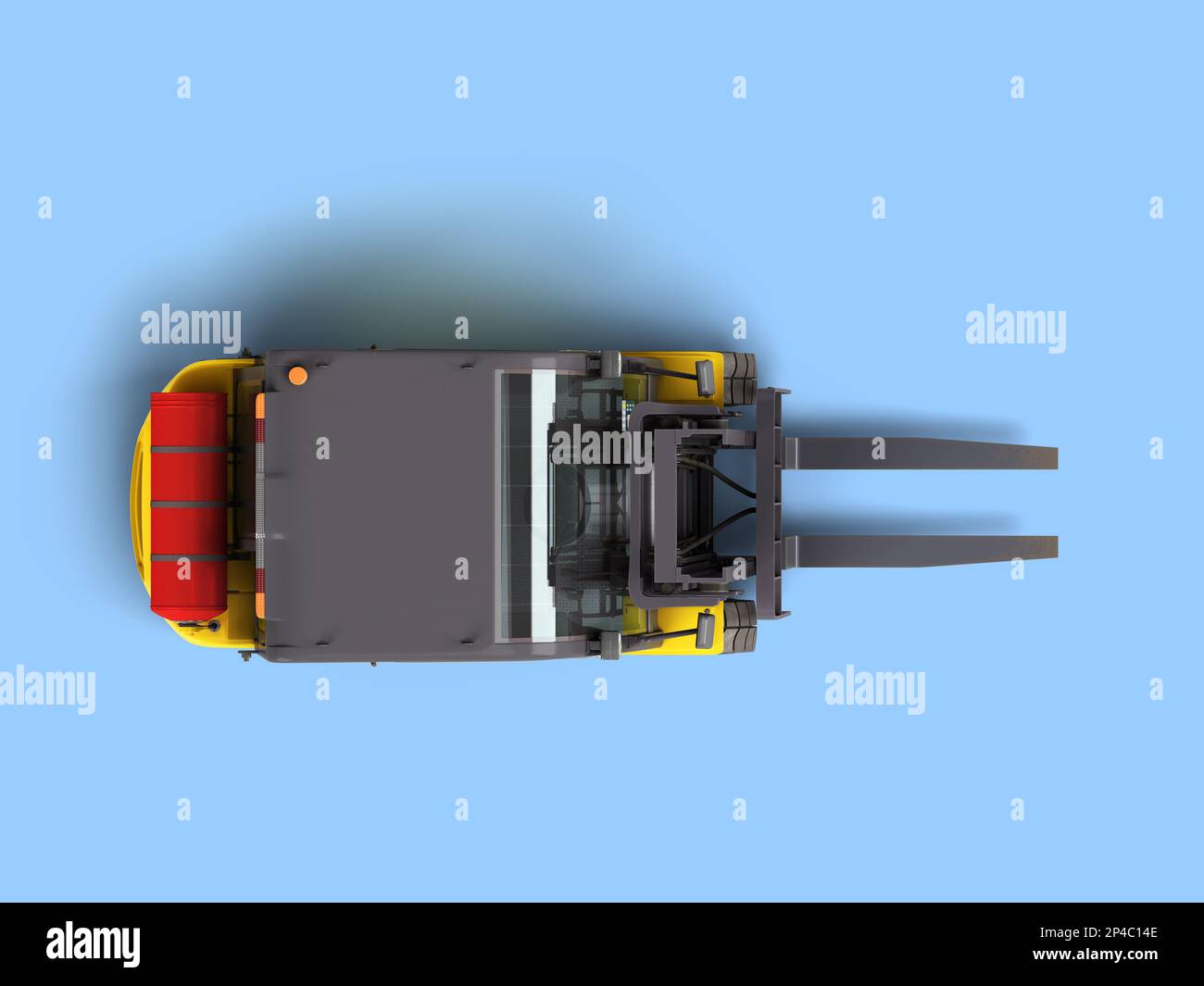 forklift loader top view industrial vehicle concept 3d render on blue ...