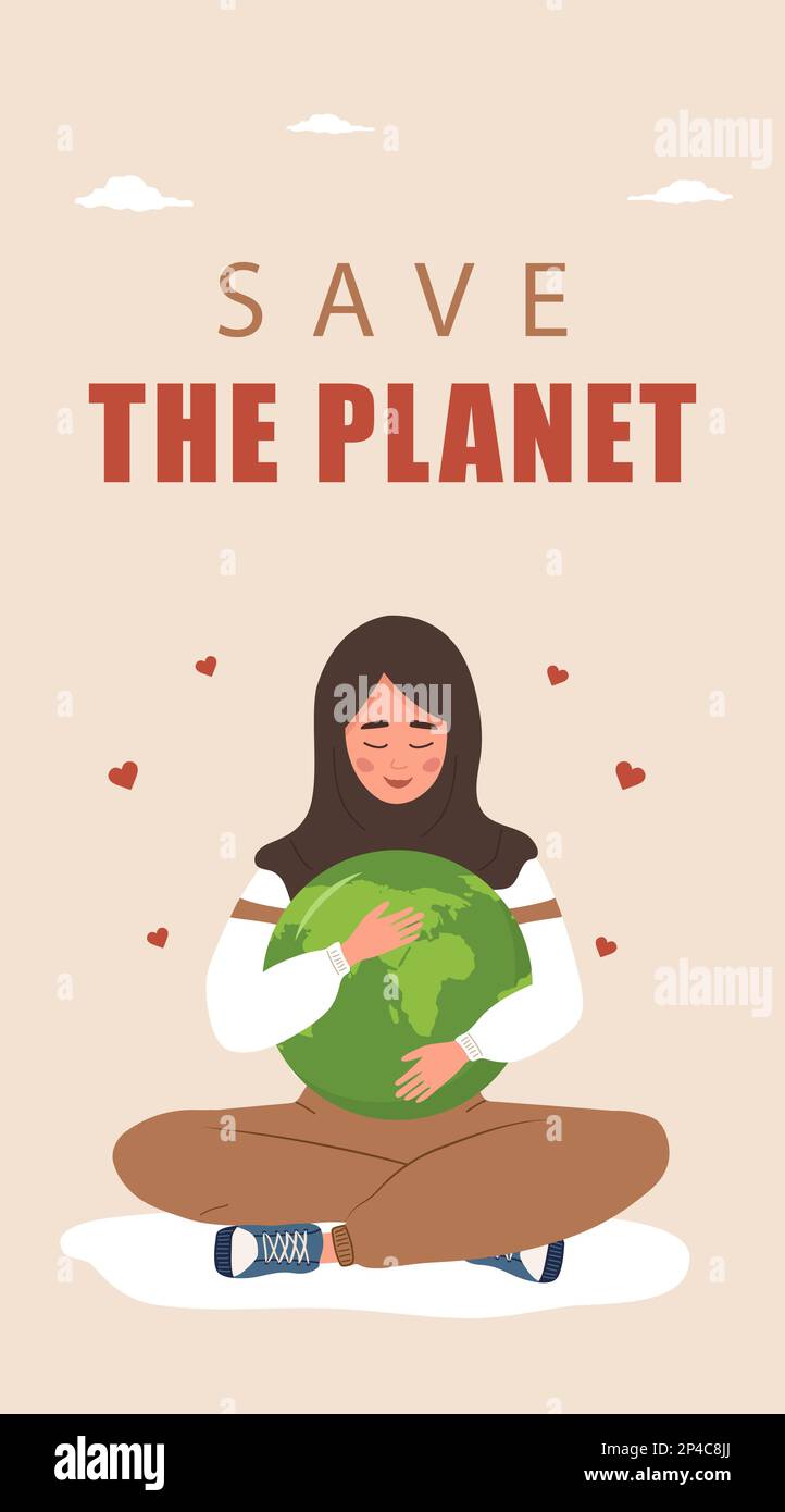 Save the planet stories template. Cute arabian woman embrace green ...
