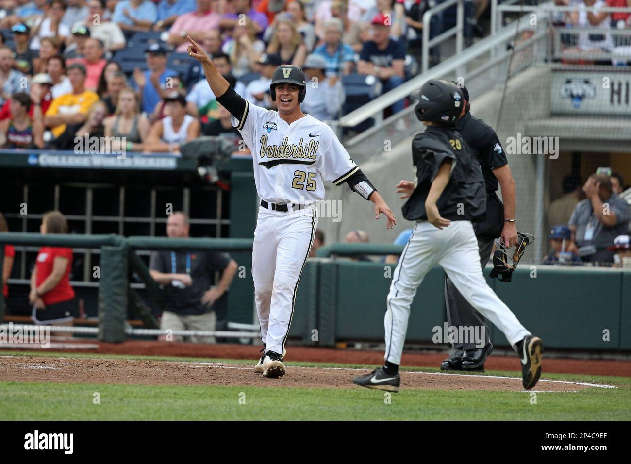 Karl Ellison #25 of the Vanderbilt Commodores celebrates during Game 2 ...