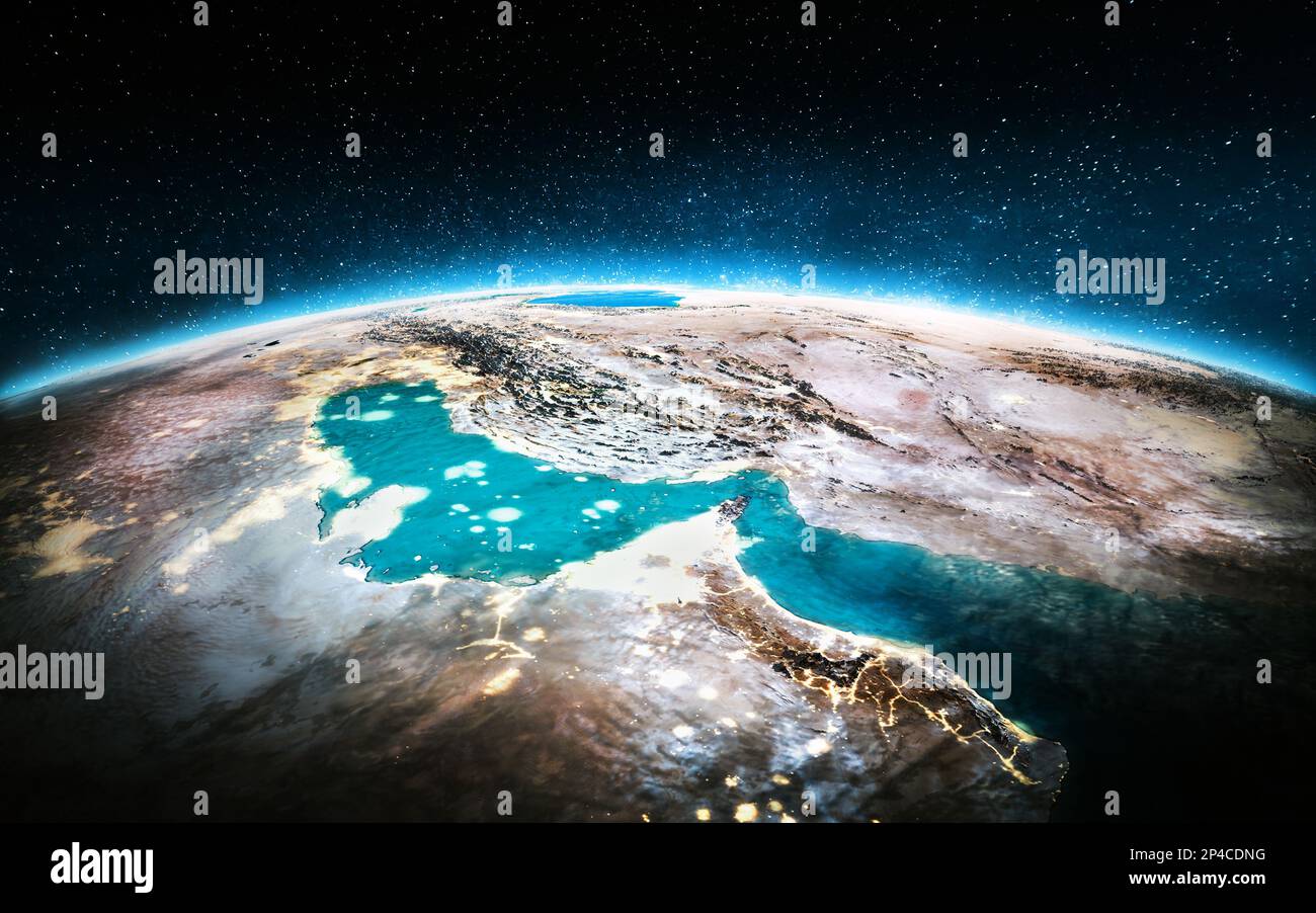 Planet Earth - Persian gulf. 3D Rendering. Elements of this image ...