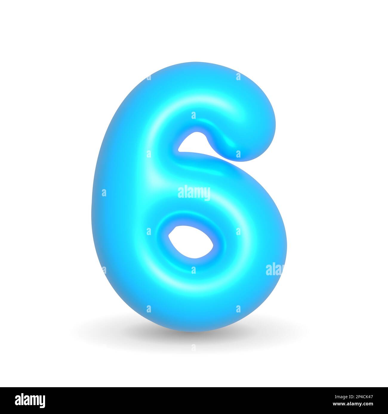 Number Six. 6 Sky Blue Balloon 3d rendered. Realistic design element ...