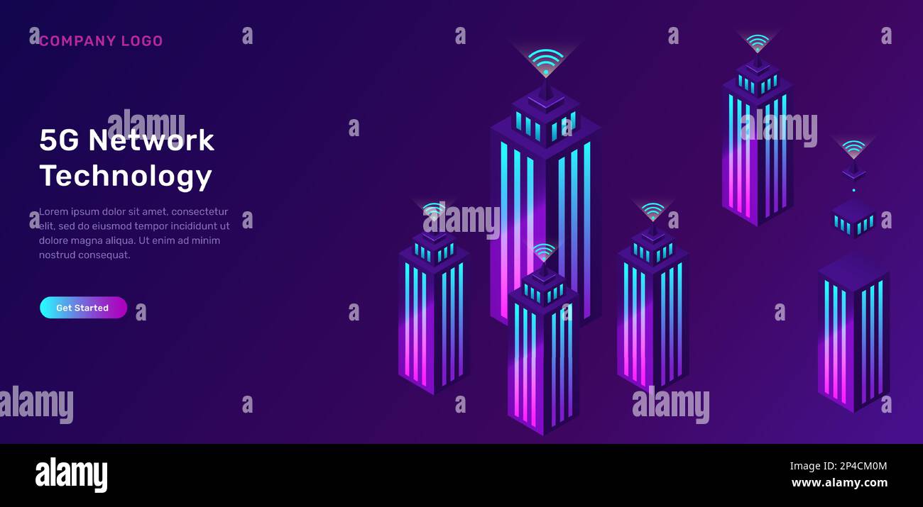 Smart city, wireless network technology, isometric concept vector ...