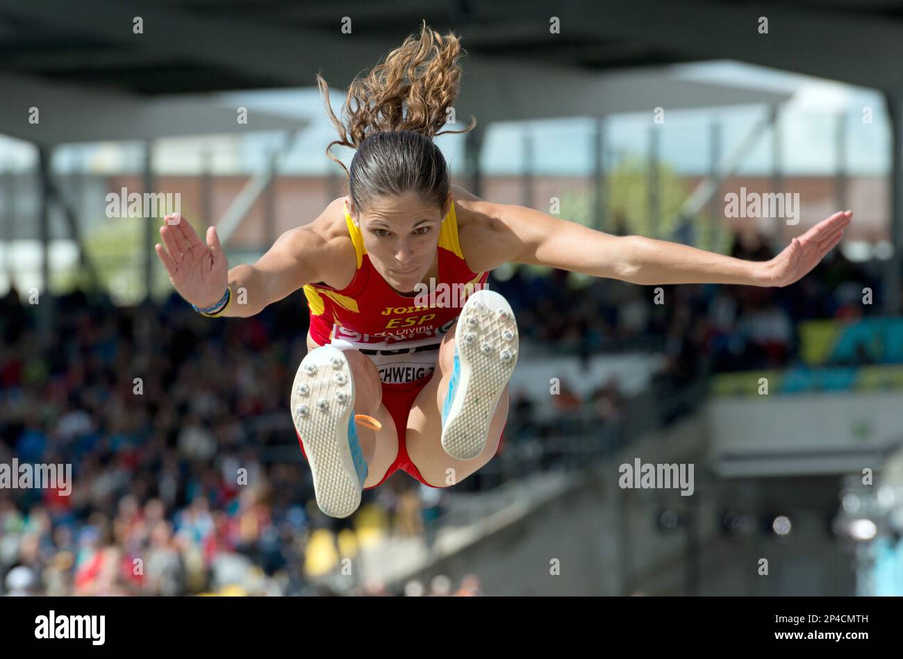 Spain's Maria Del Mar Jover. competes in the women's long jump during ...