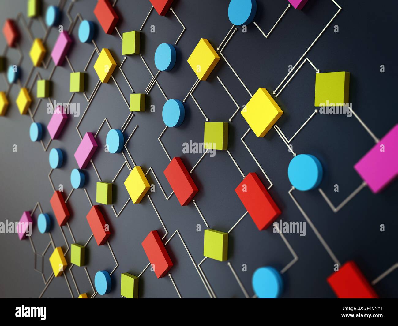 Software diagram or flowchart on black background. 3D illustration ...